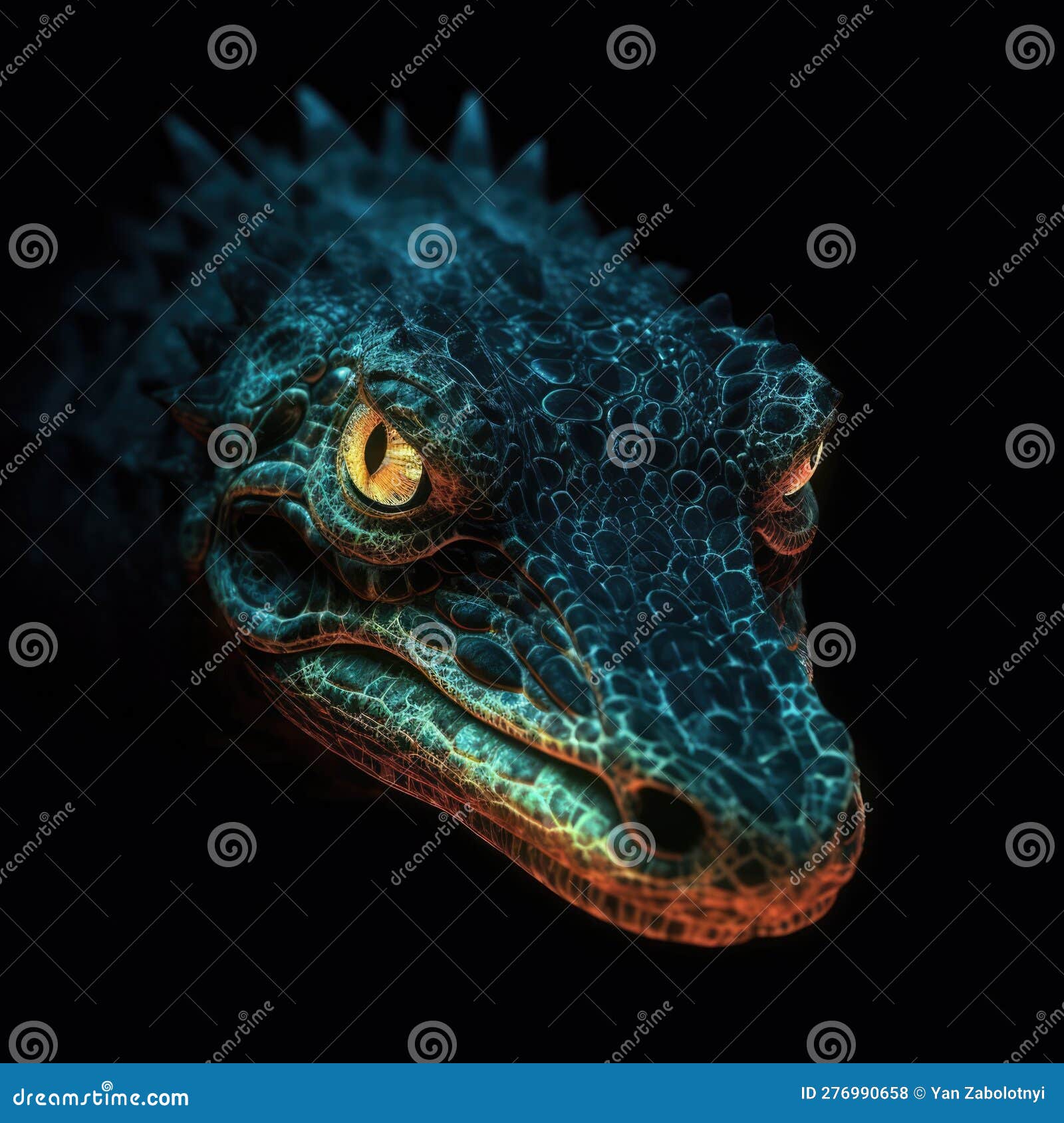 Cute Baby Crocodile Face Shape in Fire on Black Background. Generative ...