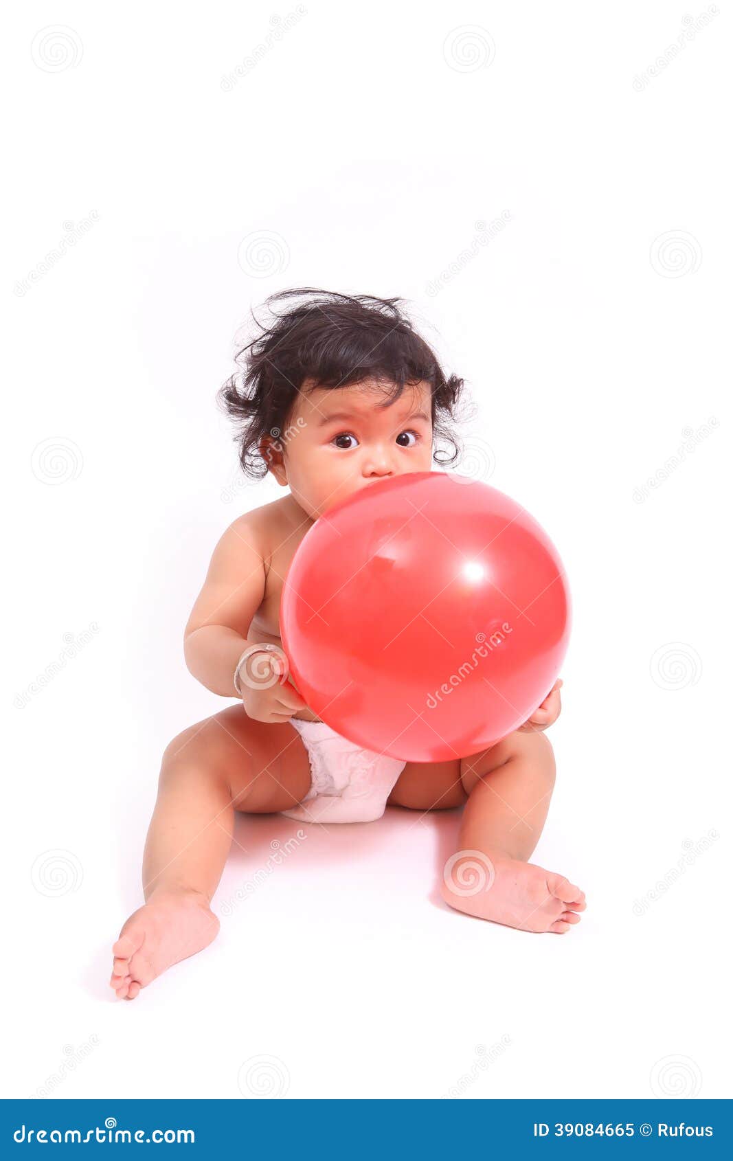 Cute Baby Cry with Ball on White Stock Image - Image of clean, infancy ...