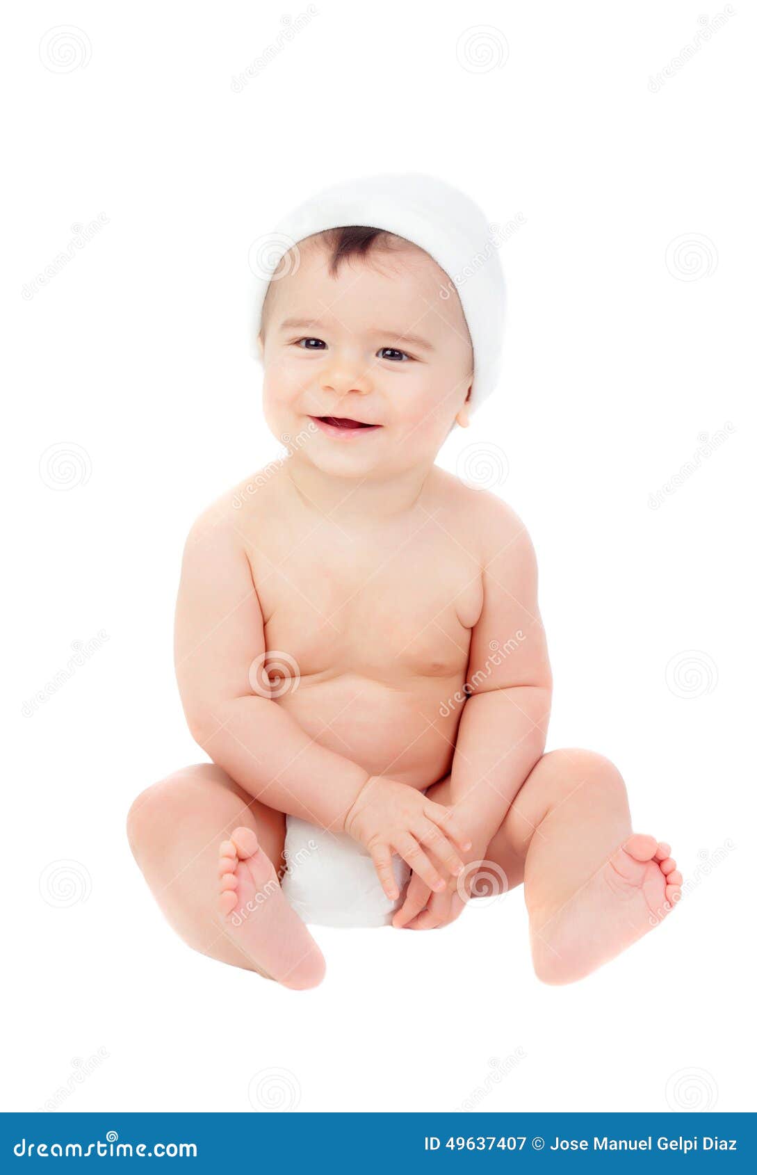 Cute Baby in Diaper with Cap Stock Image - Image of beauty, diaper ...