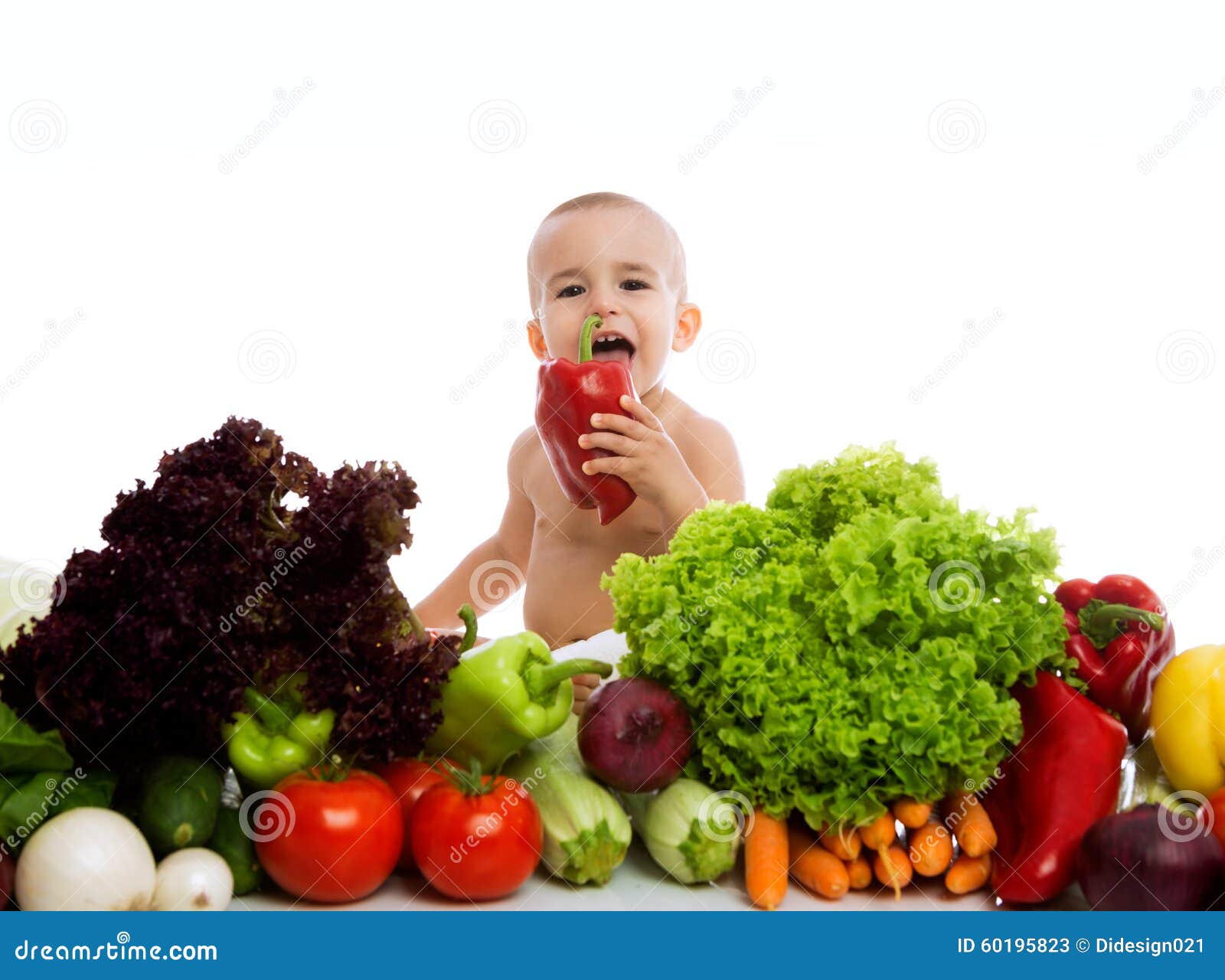 Cute Baby with Different Vegetables Stock Image - Image of happy ...