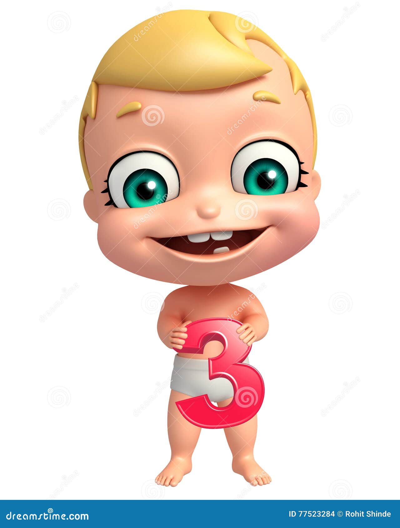 Cute baby with Digit 3 stock illustration. Illustration of baby - 77523284