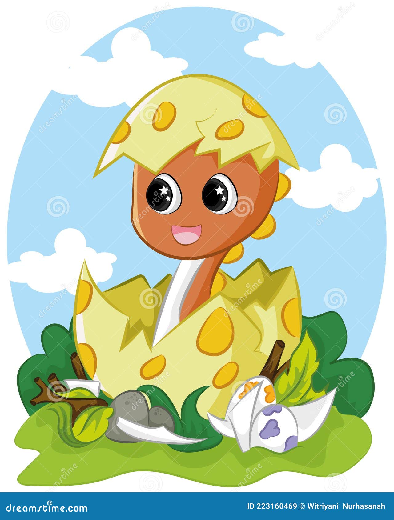 Cute Baby Dino Hatching from Egg Stock Vector - Illustration of sticker ...