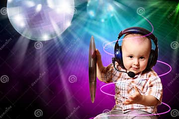 Cute baby dj in disco stock image. Image of infant, baby - 19857061