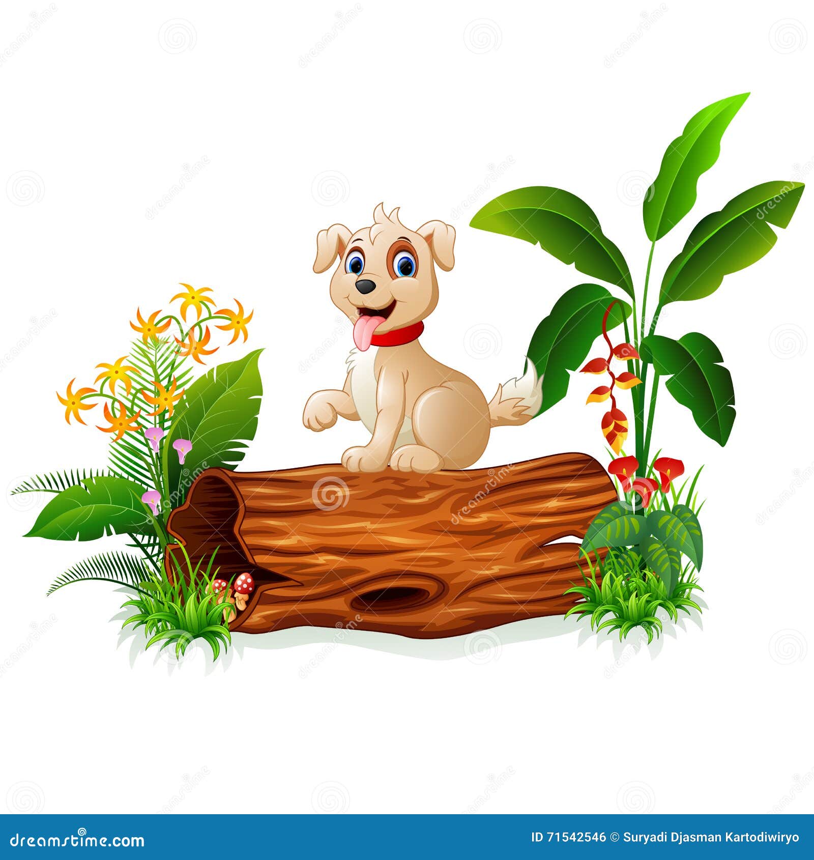 Cute Baby Dog Posing on Tree Trunk Stock Vector - Illustration of tree ...