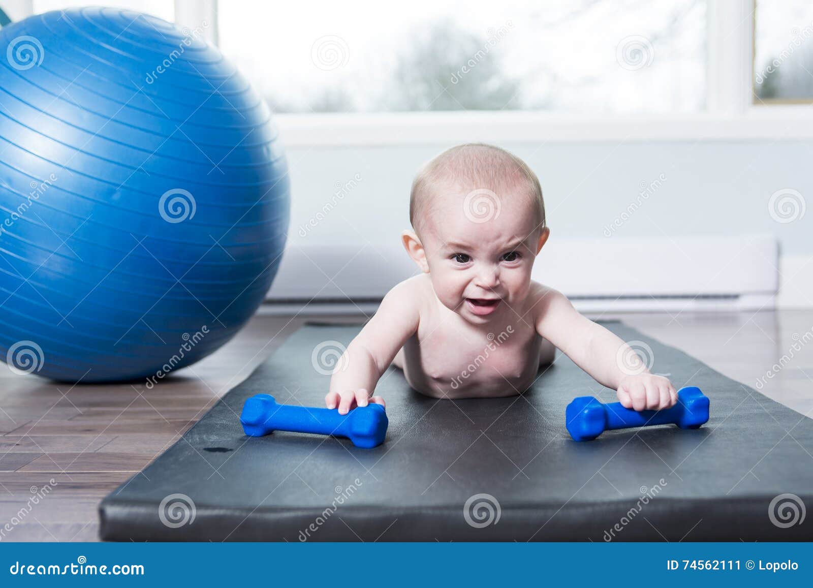 Cute Baby Doing Exercises with Ball at Home Stock Image - Image of ...