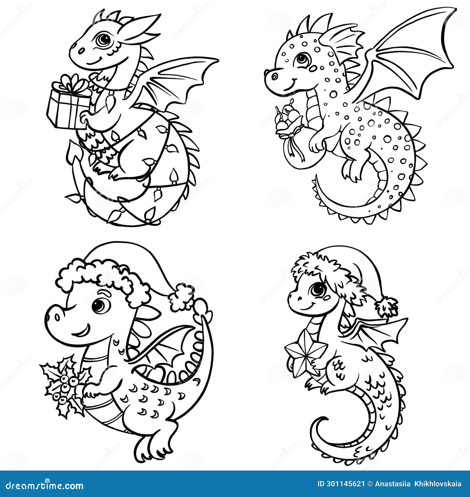 Cute baby dragon line set stock illustration. Illustration of china ...