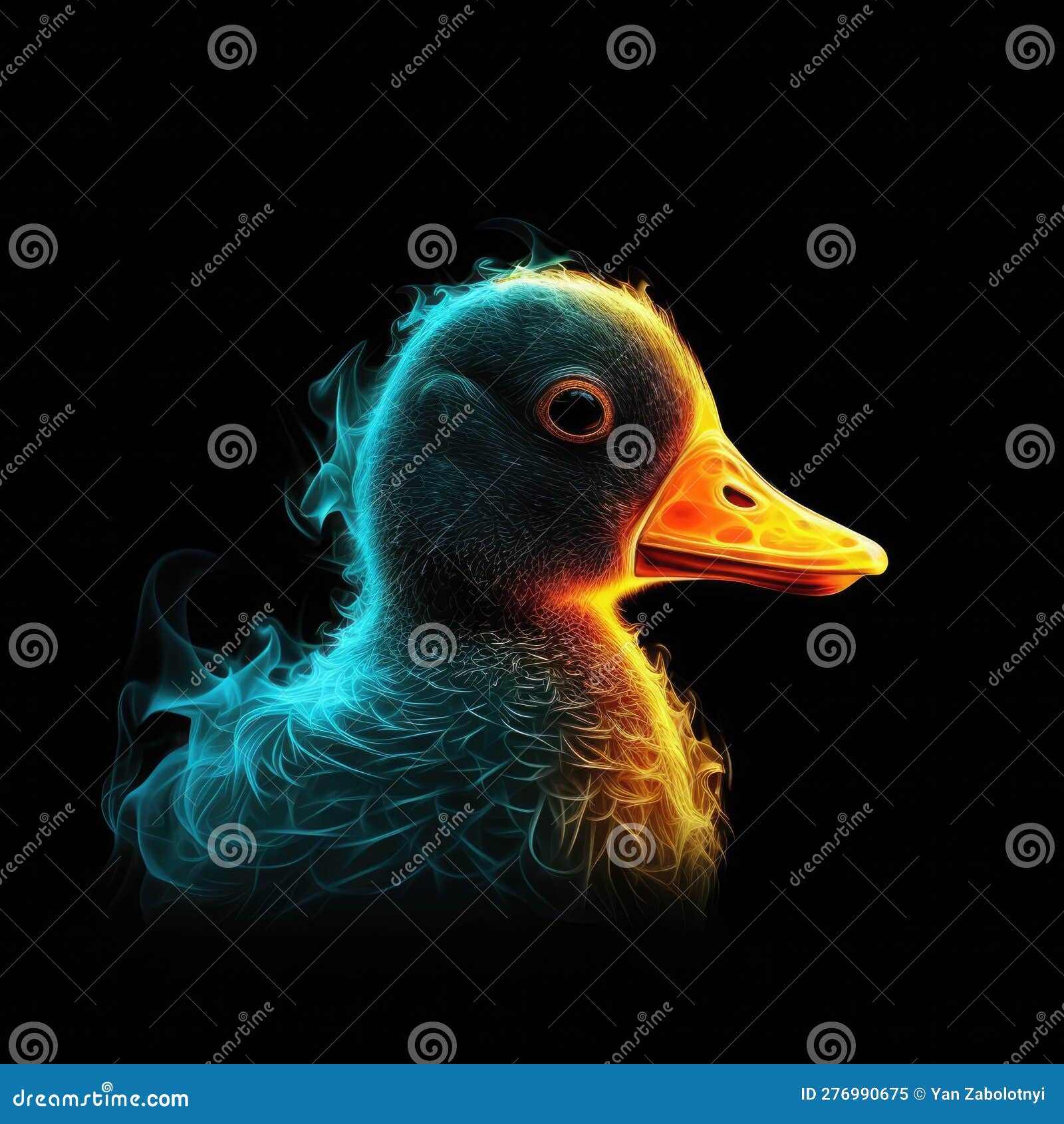Cute Baby Duck Face Shape in Fire on Black Background. Generative AI ...