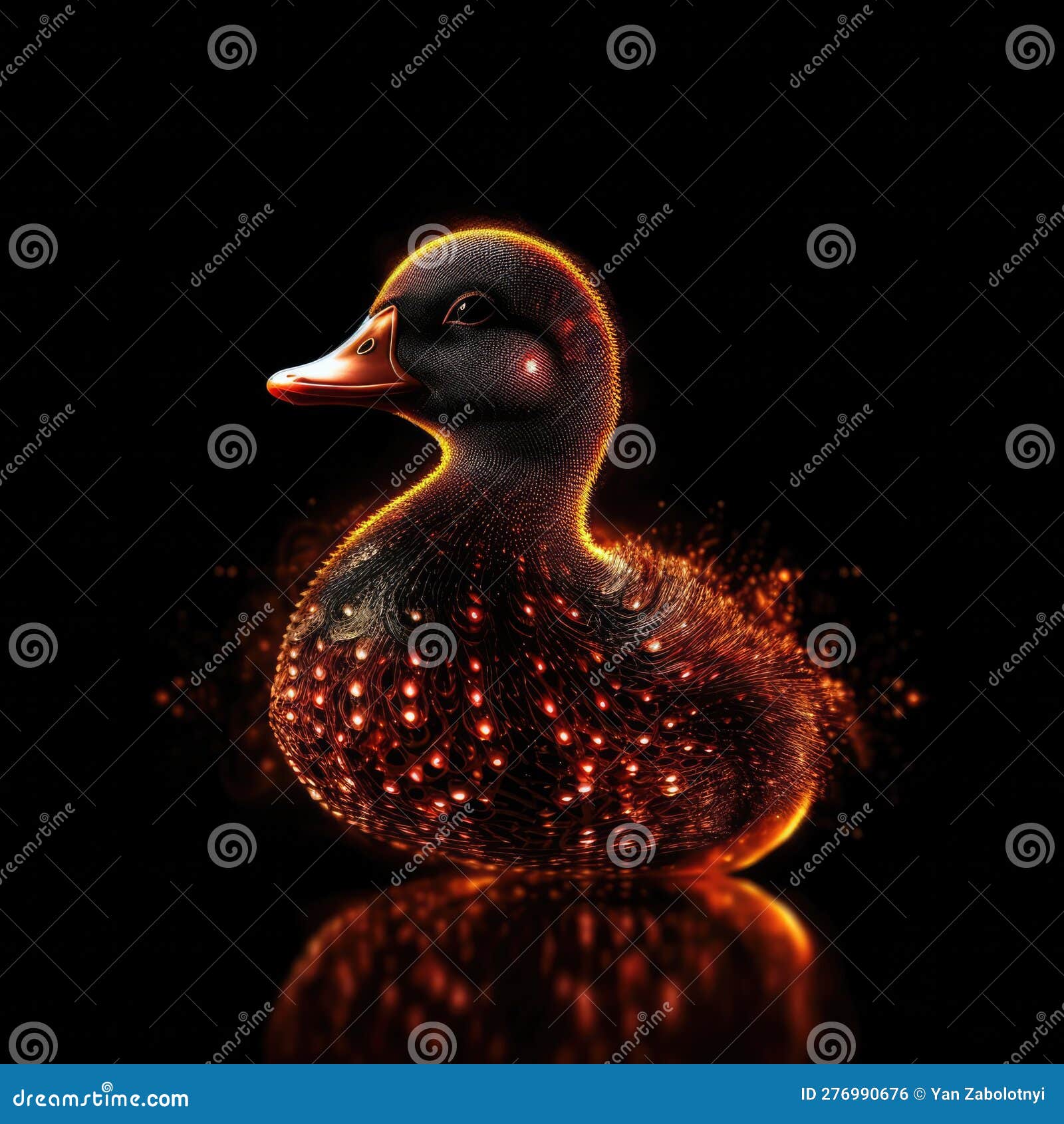 Cute Baby Duck Face Shape in Red Fire on Black Background. Generative ...