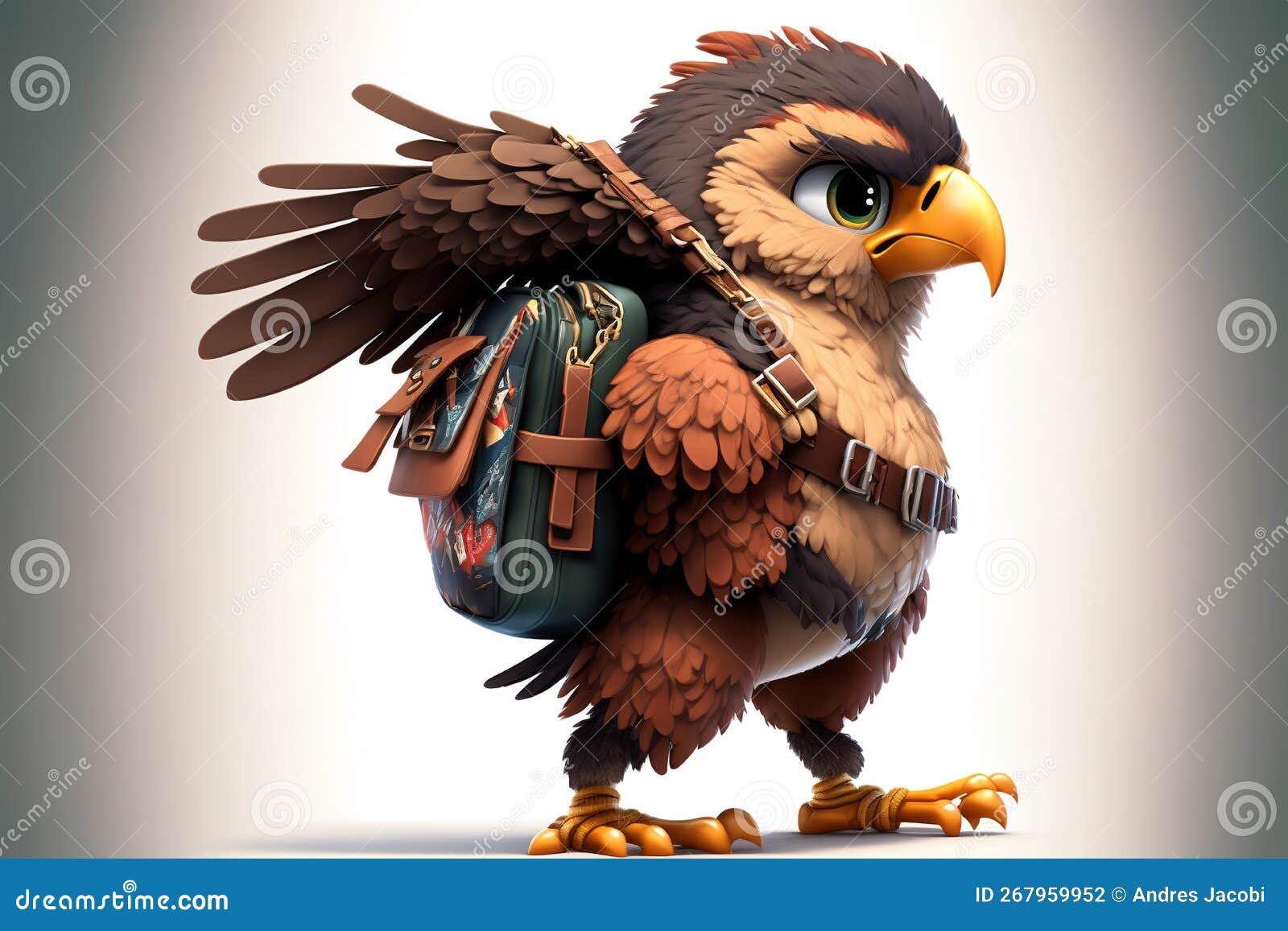 Cute Baby Eagle Wearing Backpack Ready for Exploring. Stock ...