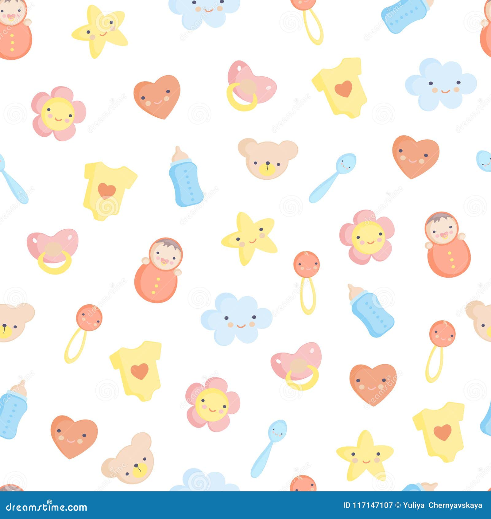 Cute Baby Elements Vector Seamless Pattern Stock Vector - Illustration of interior, girl: 117147107