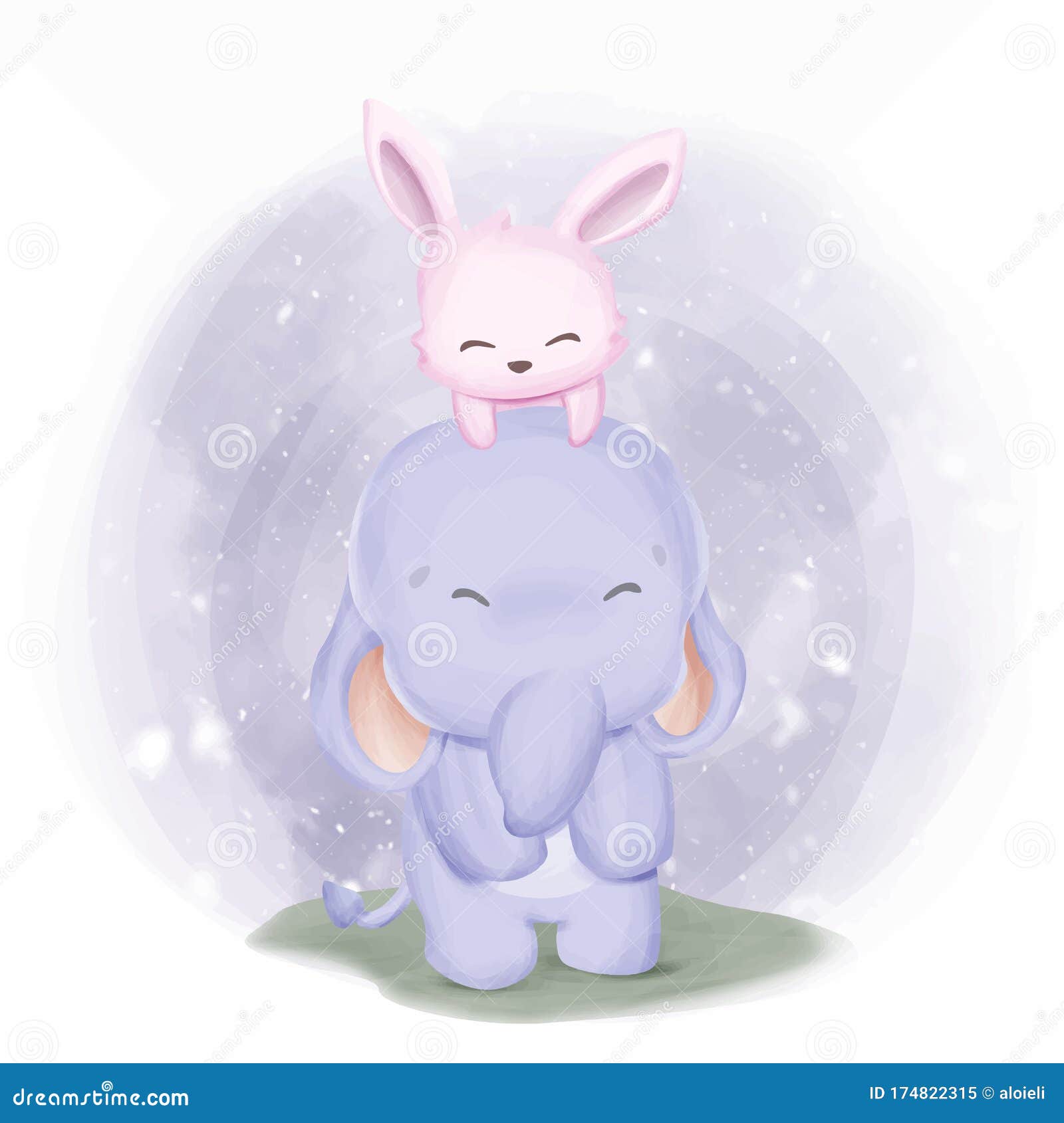Cute Baby Elephant and Rabbit Stock Illustration - Illustration of ...