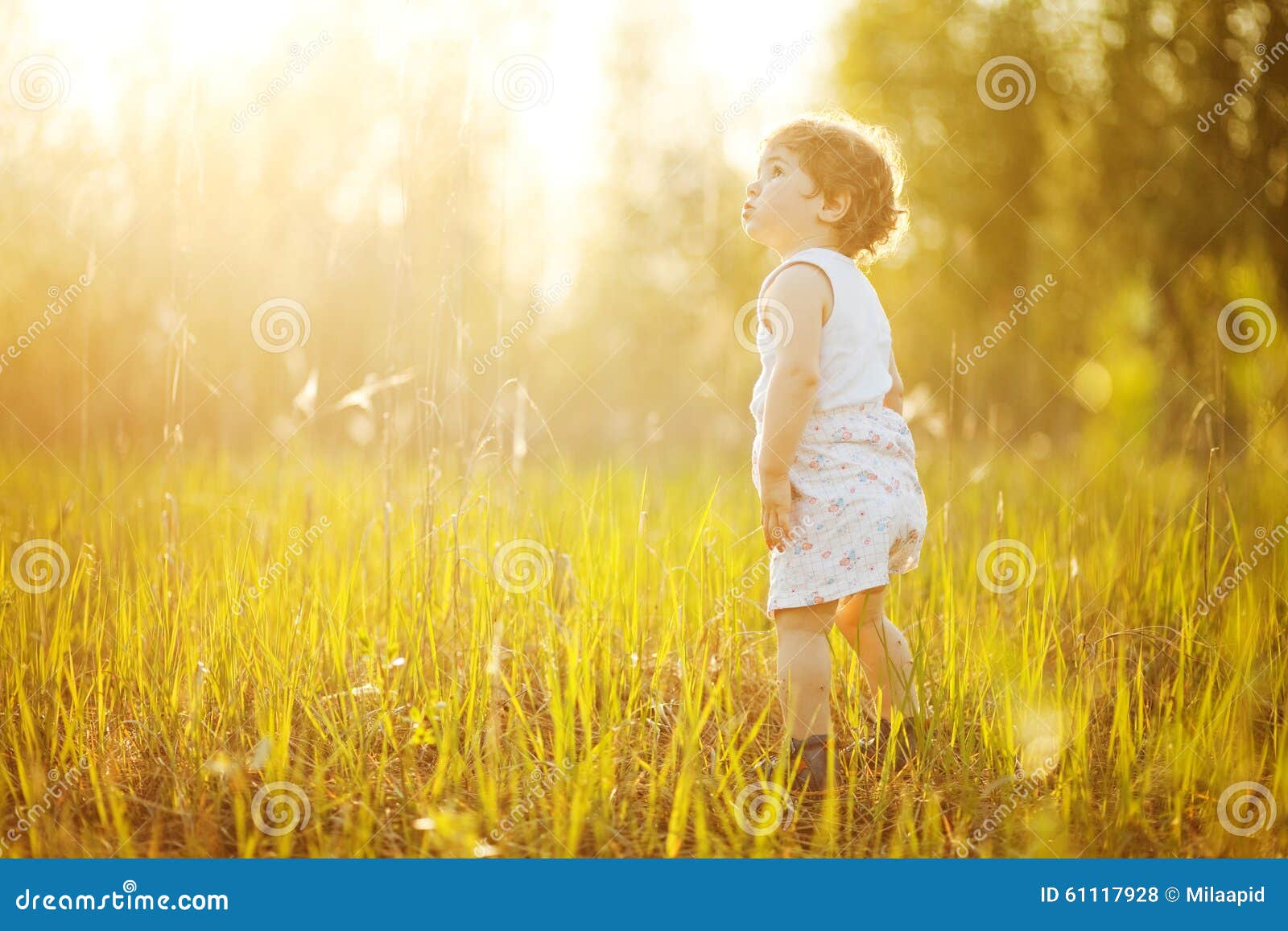 Cute baby in a field stock photo. Image of cute, alone - 61117928