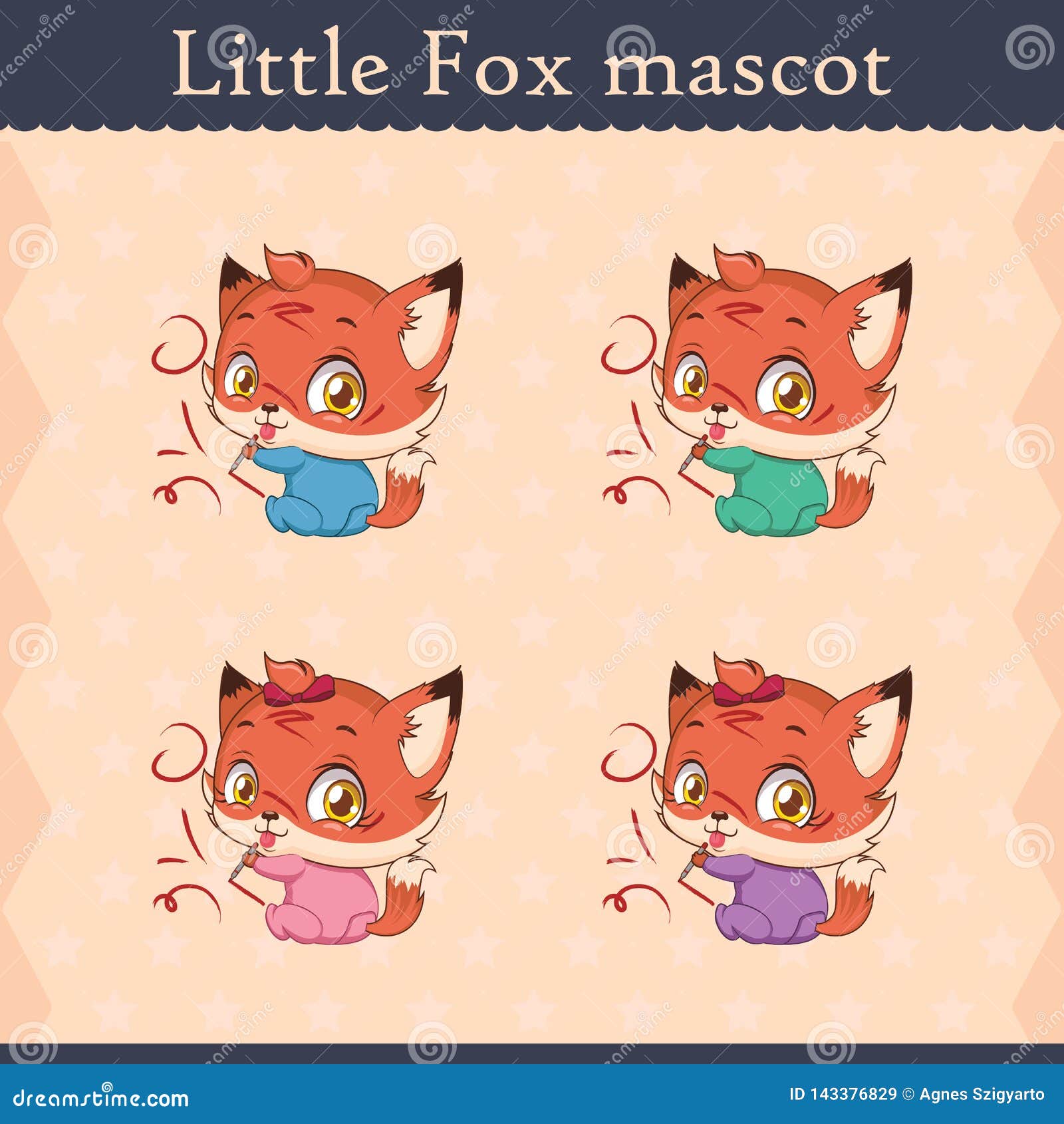 Cute Baby Fox Mascot Set - Mischievous Pose Stock Vector - Illustration ...