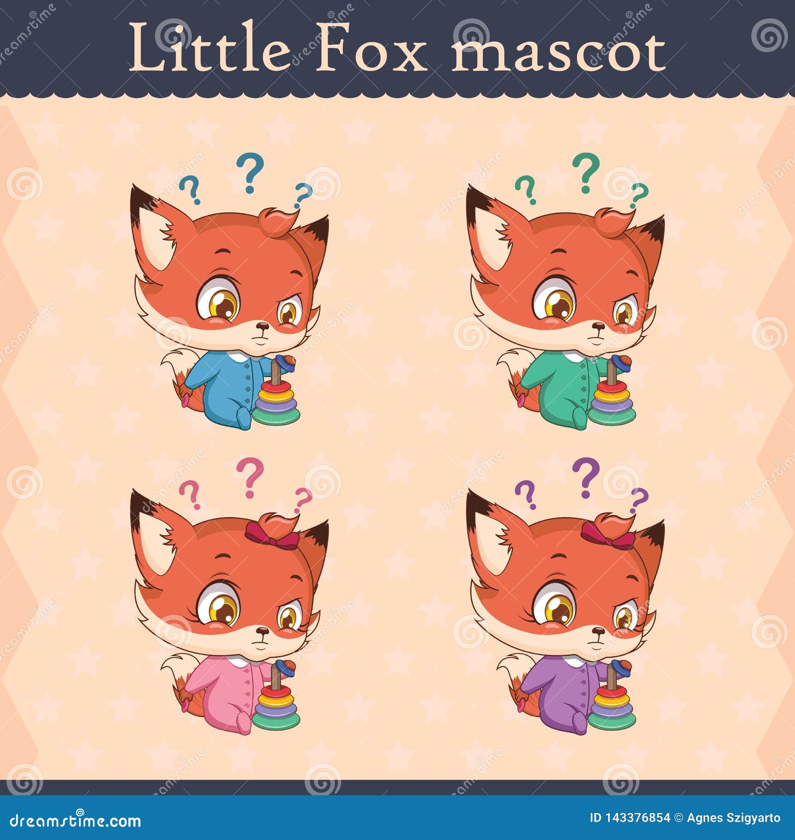 Cute Baby Fox Mascot Set - Thinking Pose Stock Vector - Illustration of ...