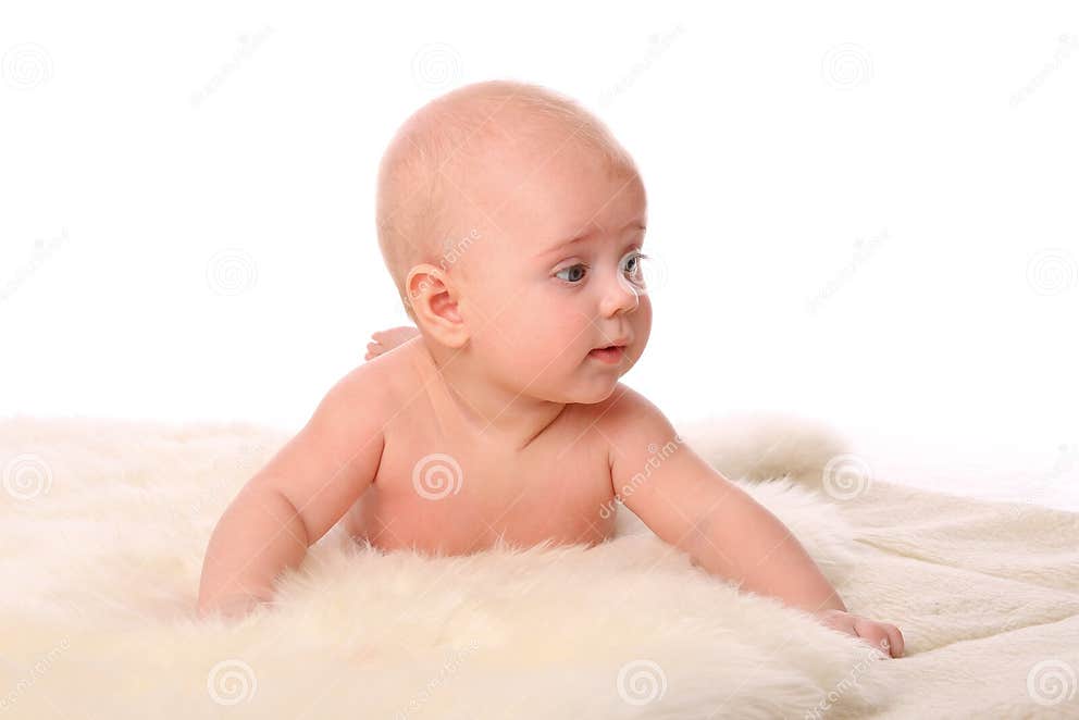 Cute baby on the fur stock image. Image of lying, daughter - 19028795