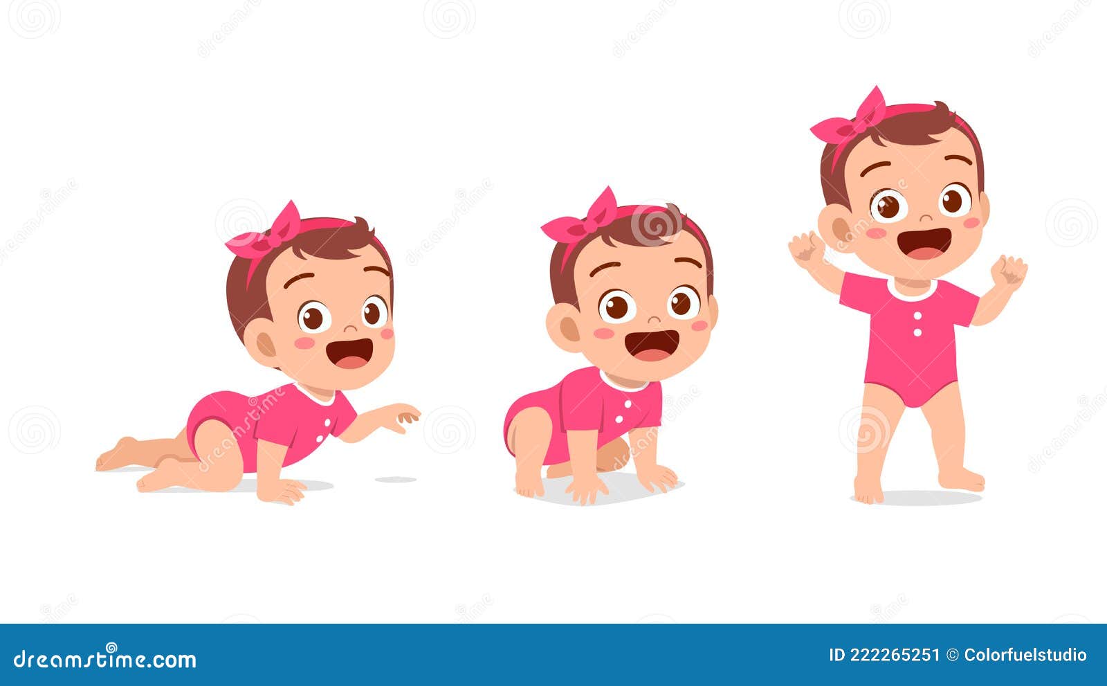 Cute Baby Girl in Growth Cycle Progress Set Stock Vector - Illustration ...