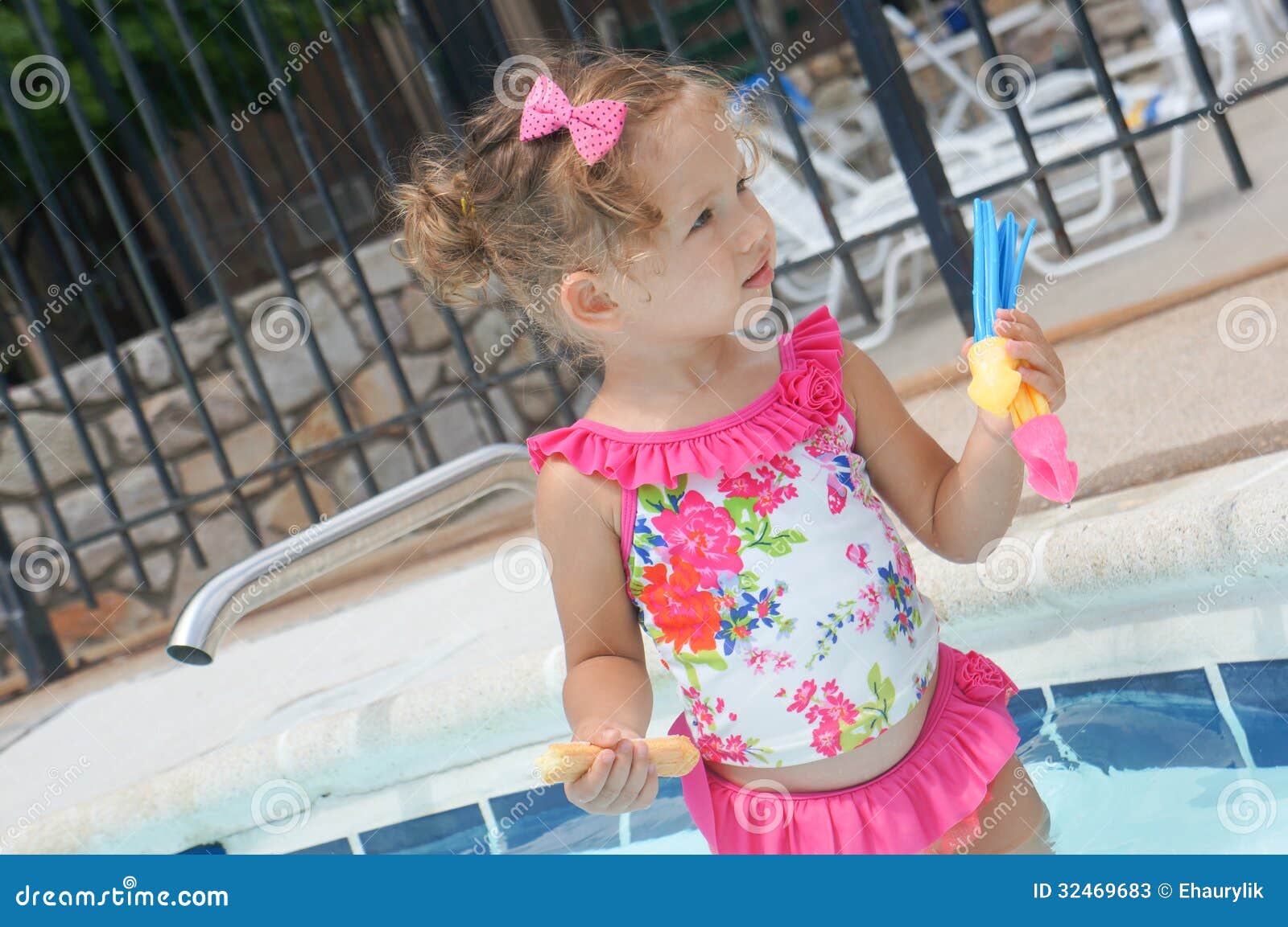 Cute Baby Girl is Having Fun in the Pool Stock Image - Image of ...