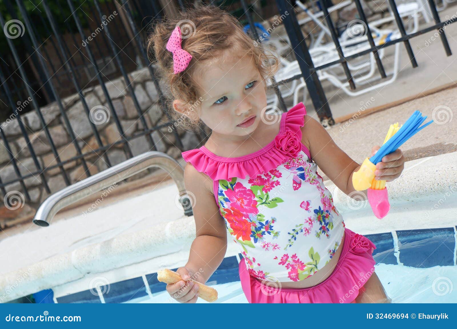 Cute Baby Girl is Having Fun in the Pool Stock Photo - Image of ...