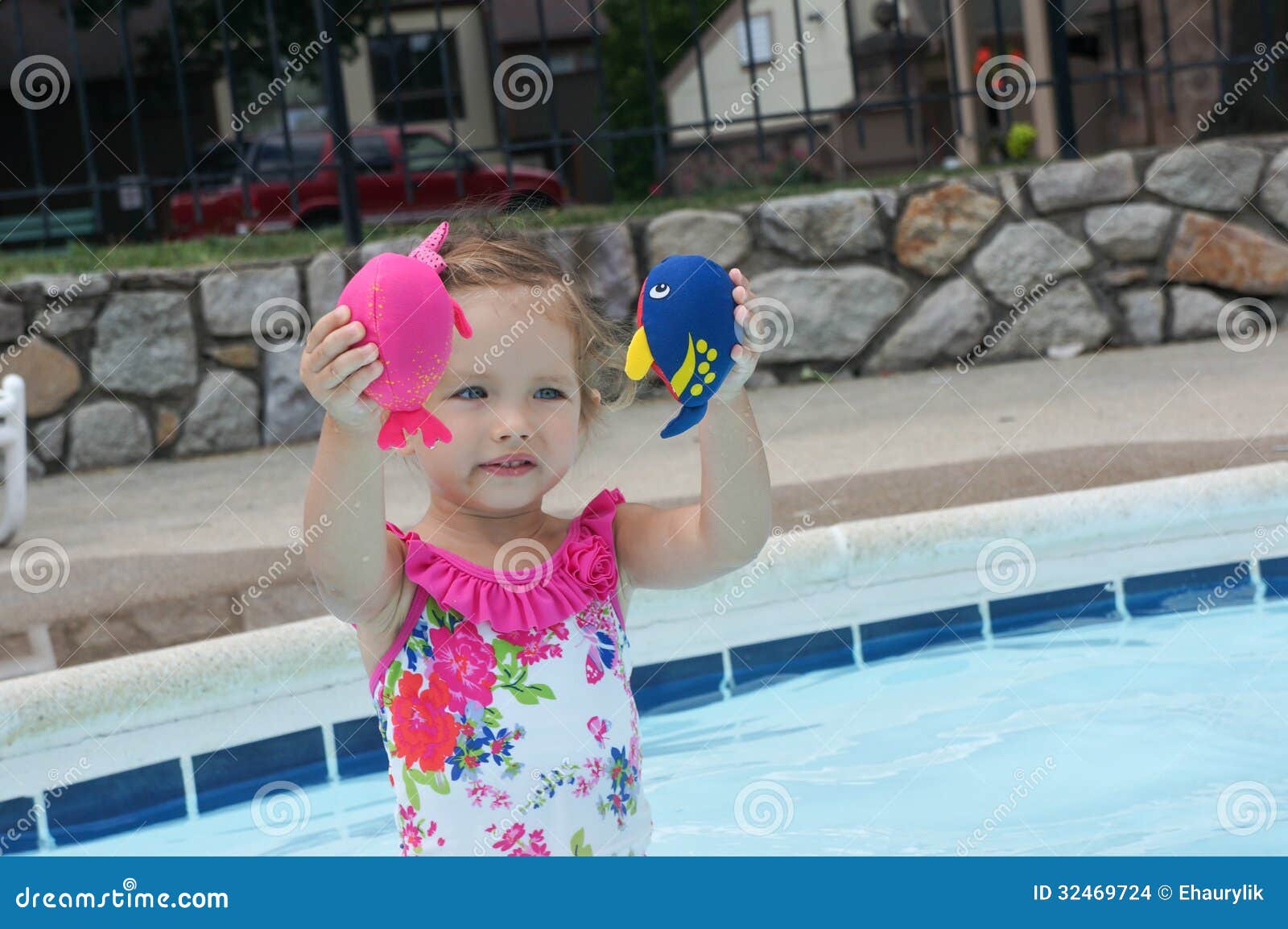 Cute Baby Girl is Having Fun in the Pool Stock Photo - Image of ...