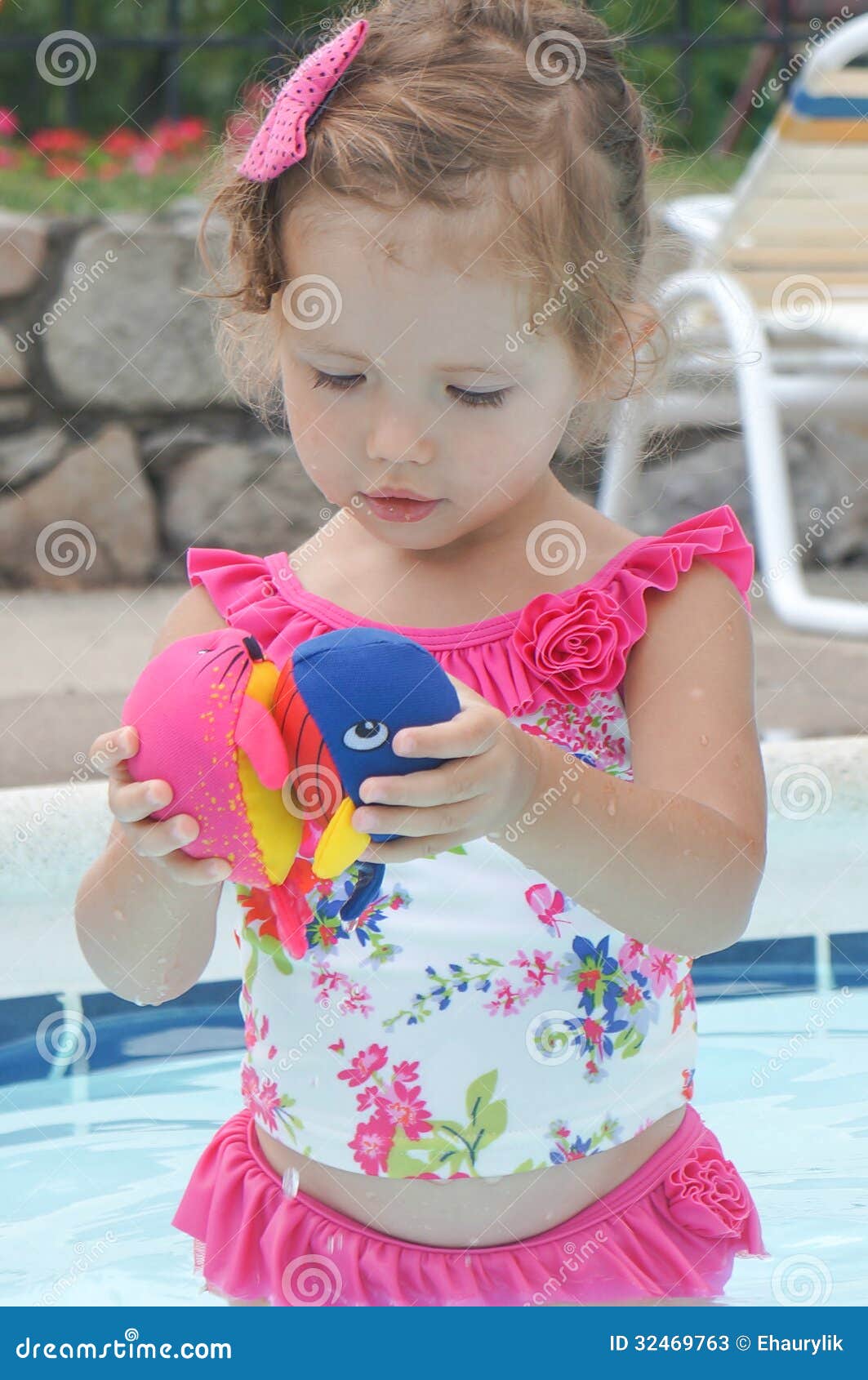 Cute Baby Girl is Having Fun in the Pool Stock Image - Image of girls ...