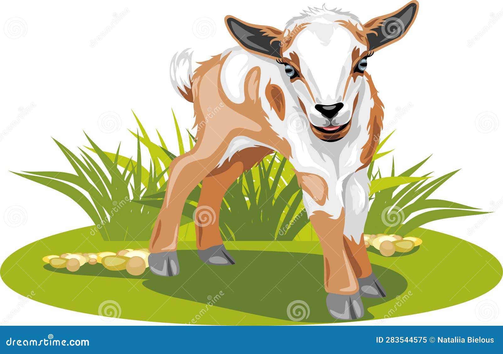 Baby Goat In Fantasy Hilltop With Snail And Butterflies Stock Image ...
