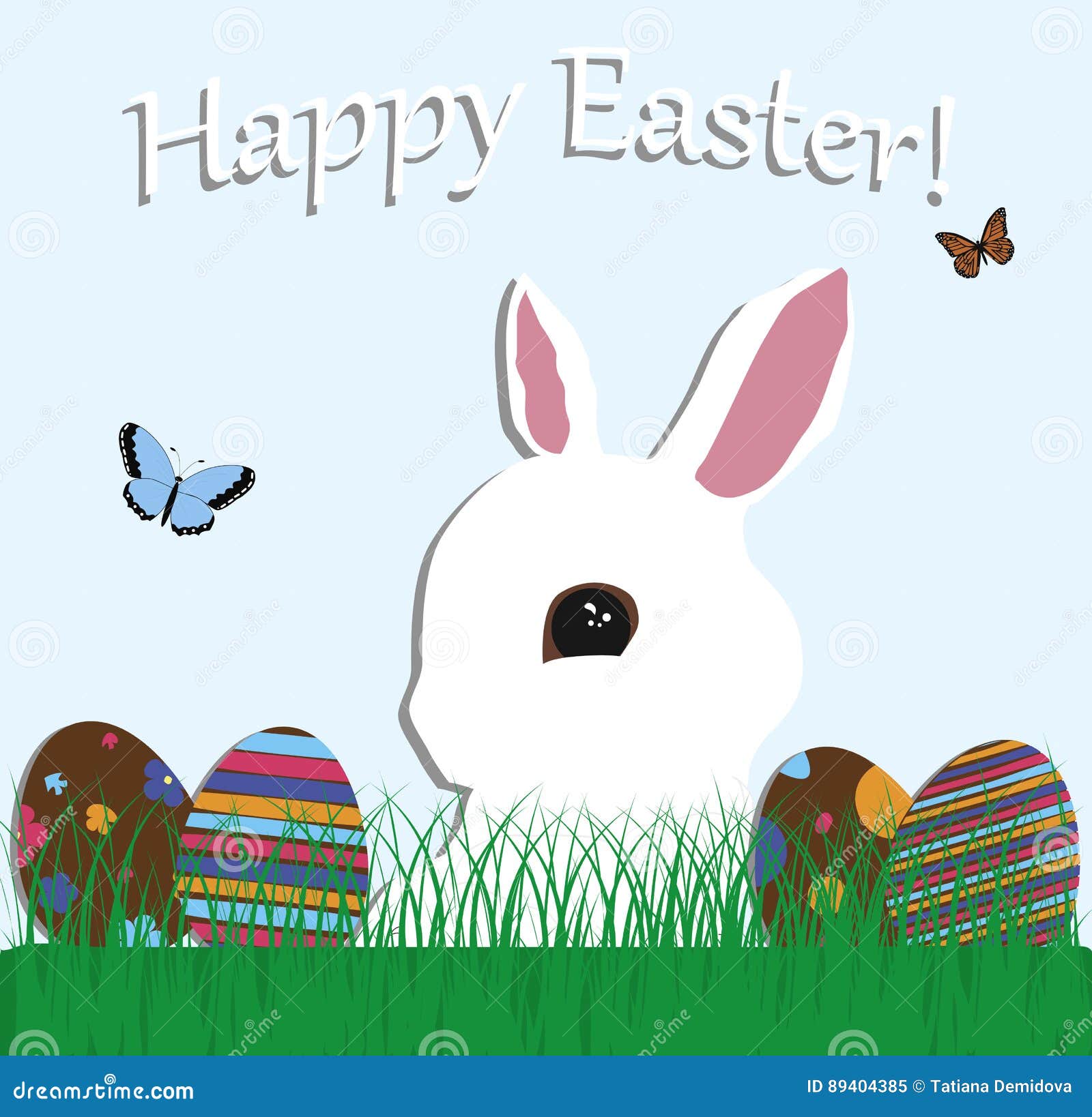 Cute Baby Greeting Card Happy Easter. Bunny Rabbit in the Meadow Stock ...