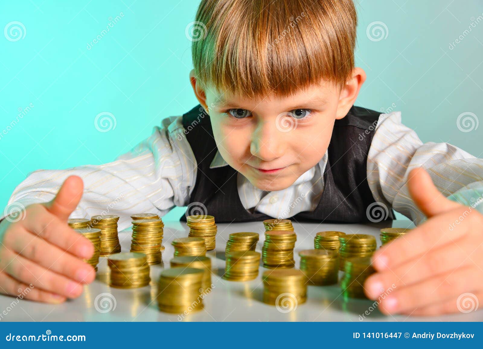 A Cute Baby is Hugging His Money Coins Stock Image - Image of face ...