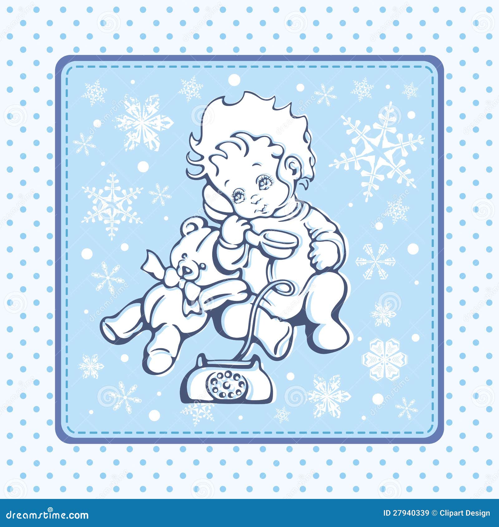 Cute Baby Illustration Over Winter Pattern Stock Vector - Illustration ...
