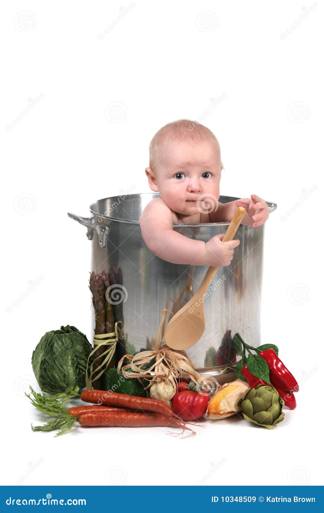 Cute Baby Infant Boy in a Chef Pot Prop Stock Image - Image of studio ...