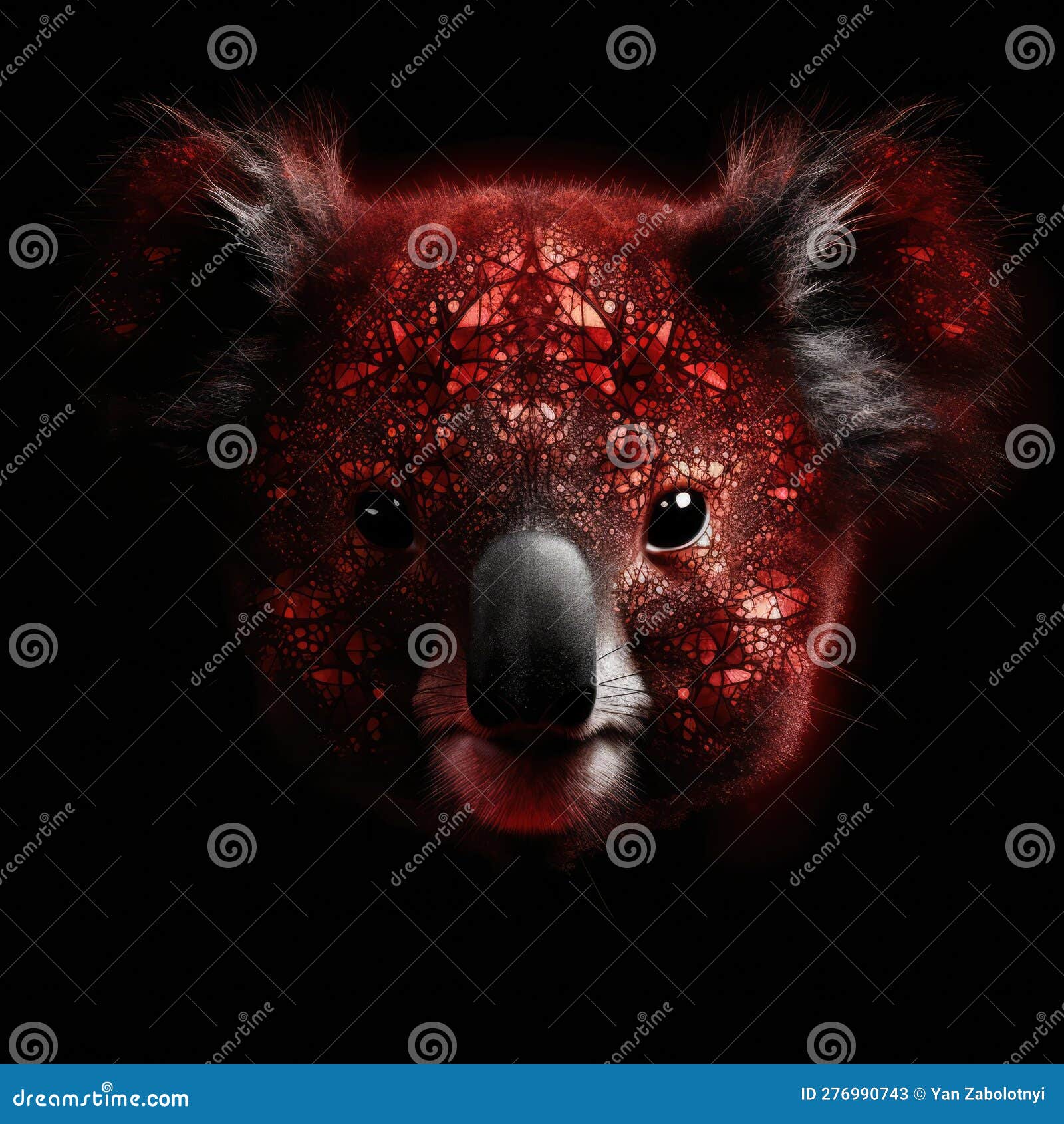 Cute Baby Koala Face Shape in Red Fire on Black Background. Generative ...