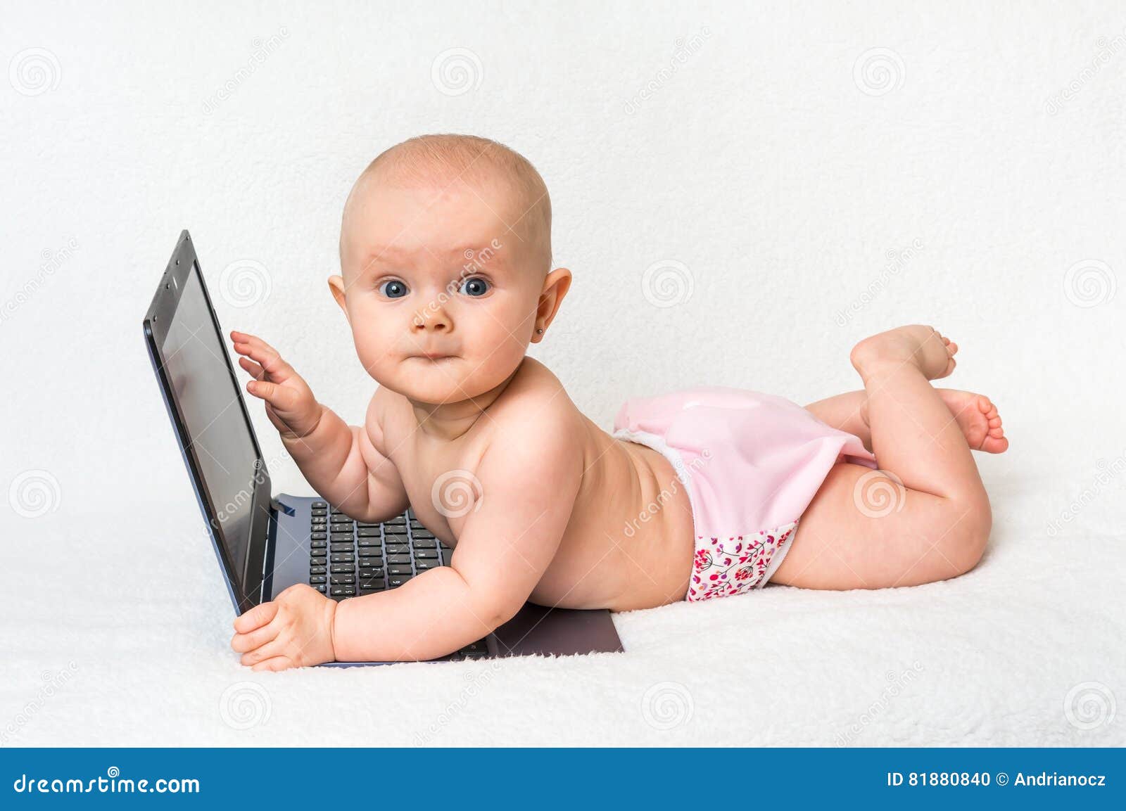 Cute Baby with Laptop Computer Stock Photo - Image of adorable, infant ...