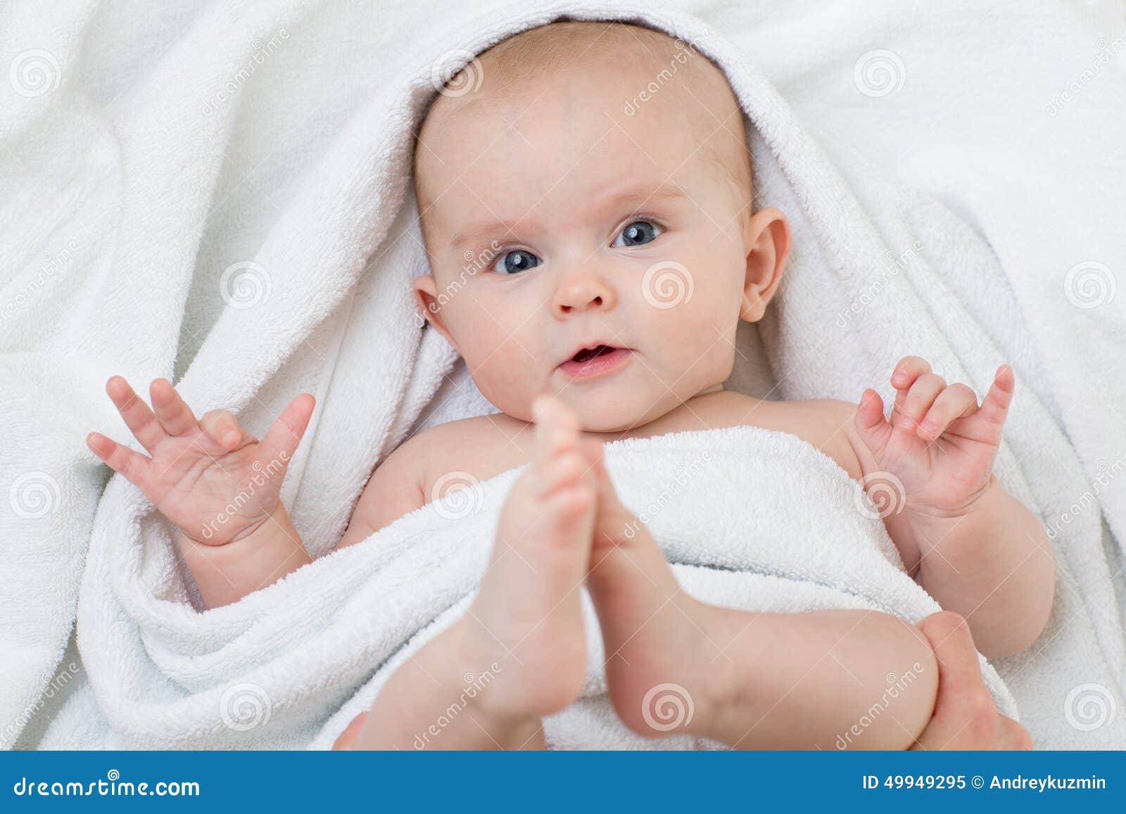 Cute Baby Lying on White Towel Stock Image - Image of innocent, happy ...