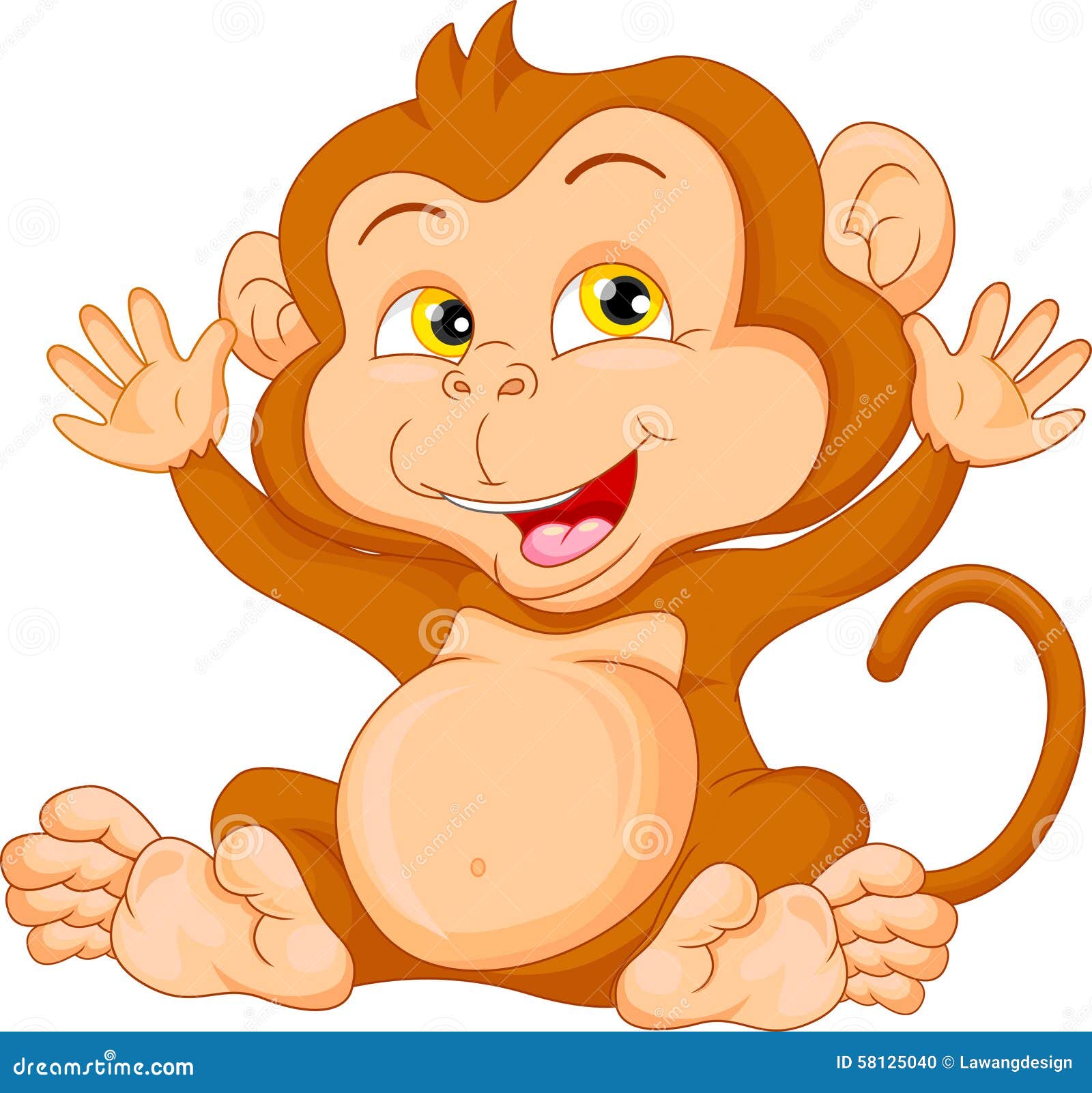 Cute Baby Monkey Cartoon Waving Stock Vector - Illustration of happy ...