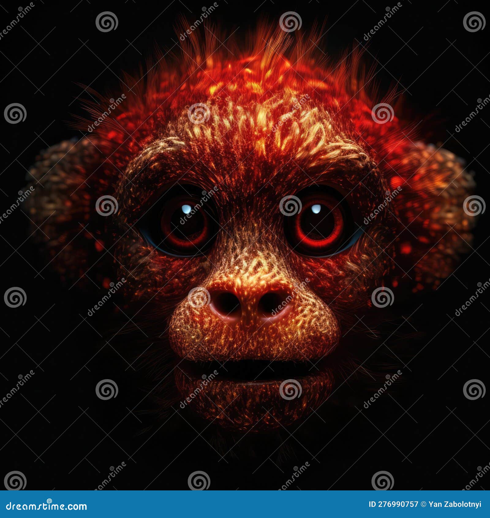 Cute Baby Monkey Face Shape in Red Fire on Black Background. Generative ...