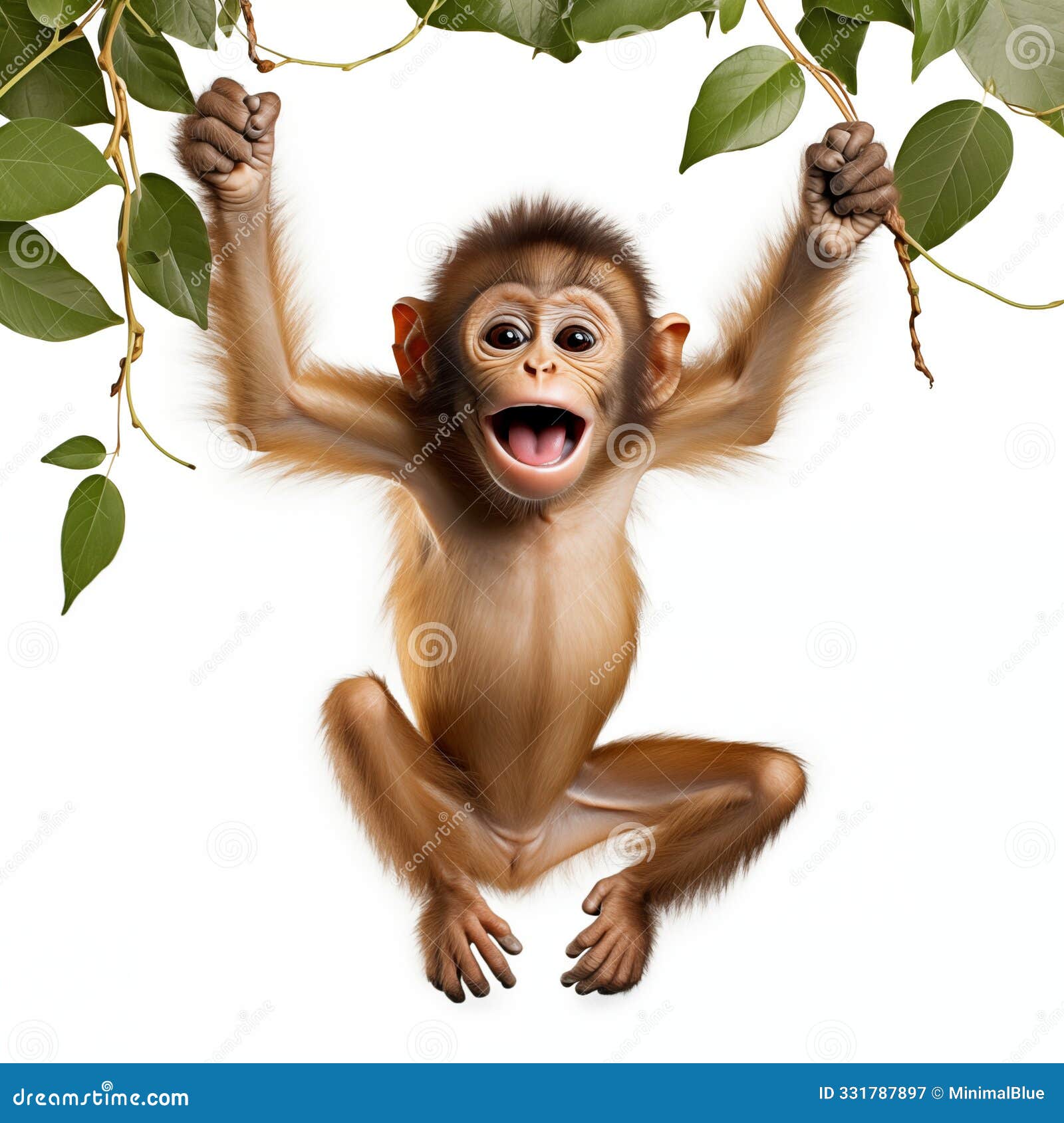Cute Baby Monkey Hanging from Branch Stock Illustration - Illustration ...