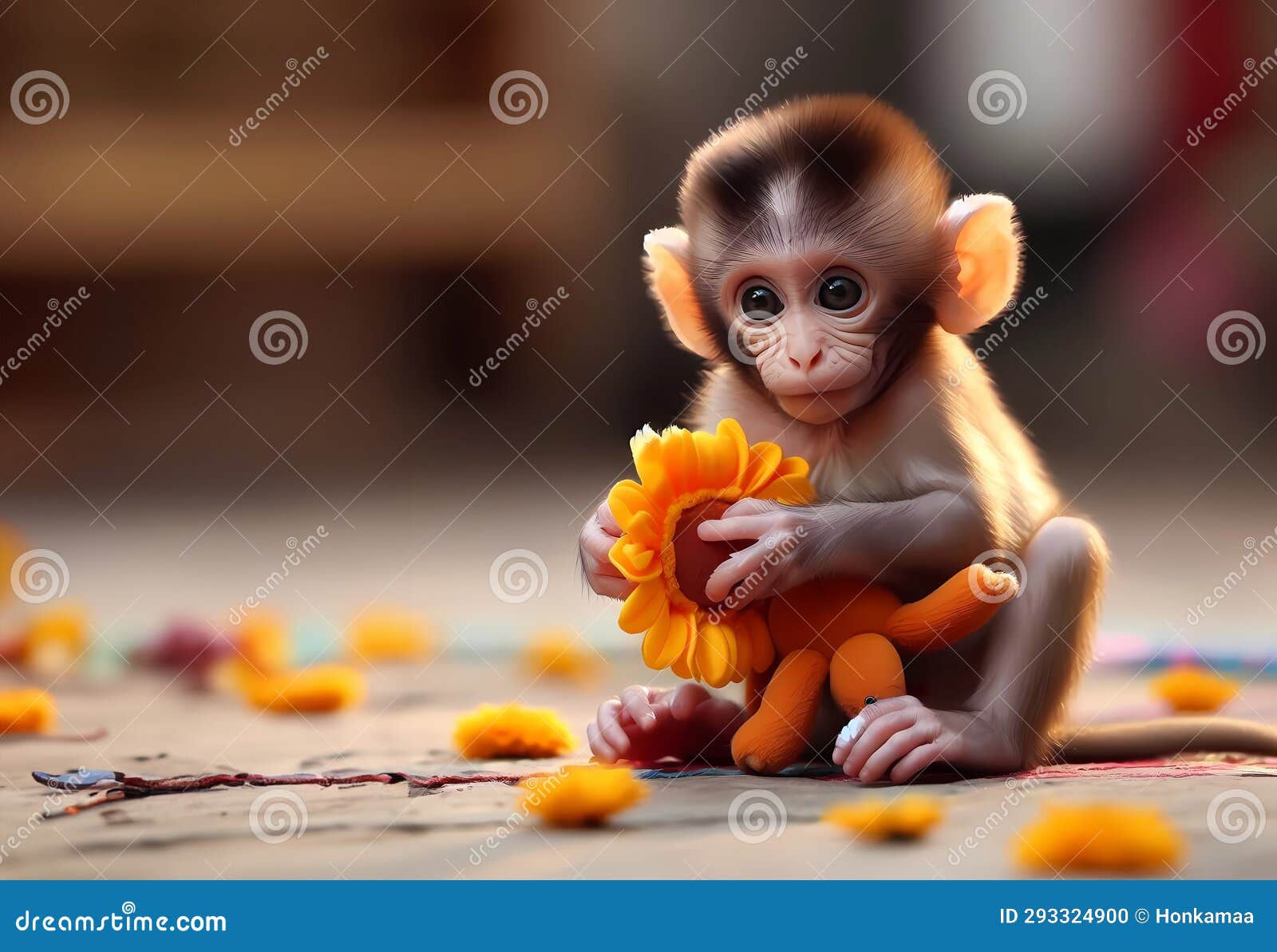 Monkey Playing. Little Wild Animals Sitting And Eating Banana On Jungle ...