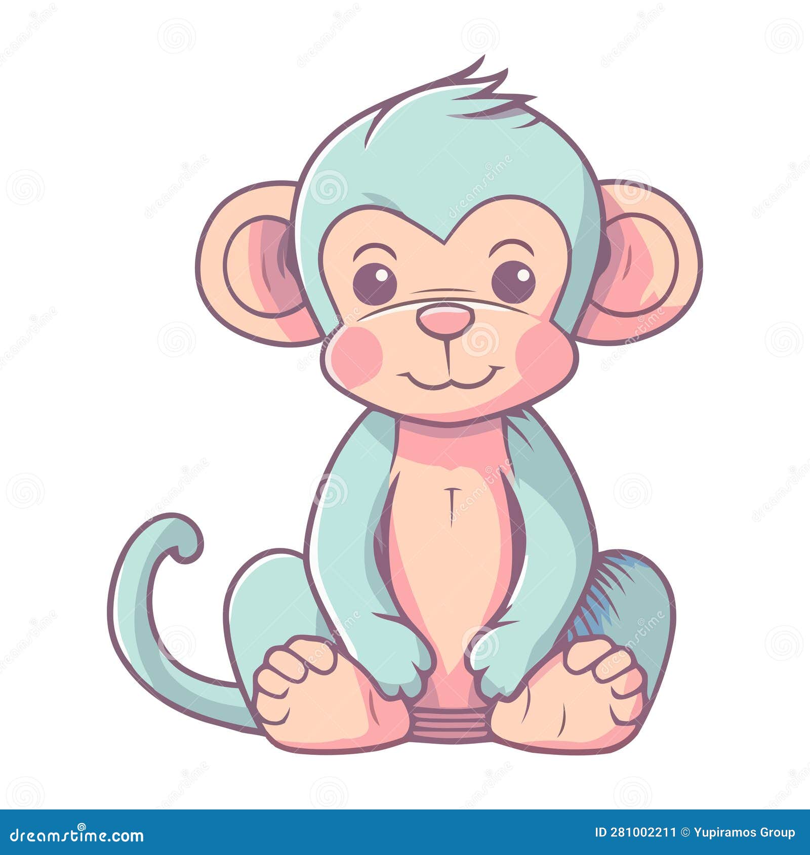 Cute Baby Monkey Sitting, Smiling with Love Stock Vector - Illustration ...