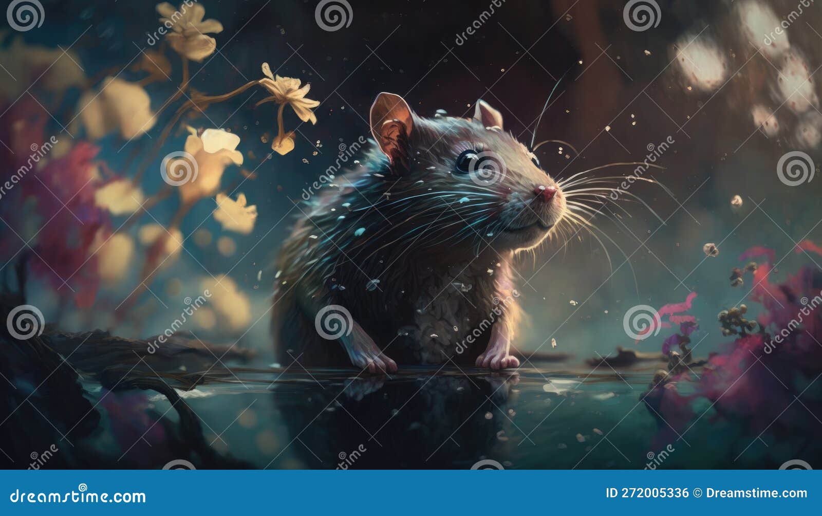 Cute Baby Mouse, Pink Spring Flowers in the Background Stock ...