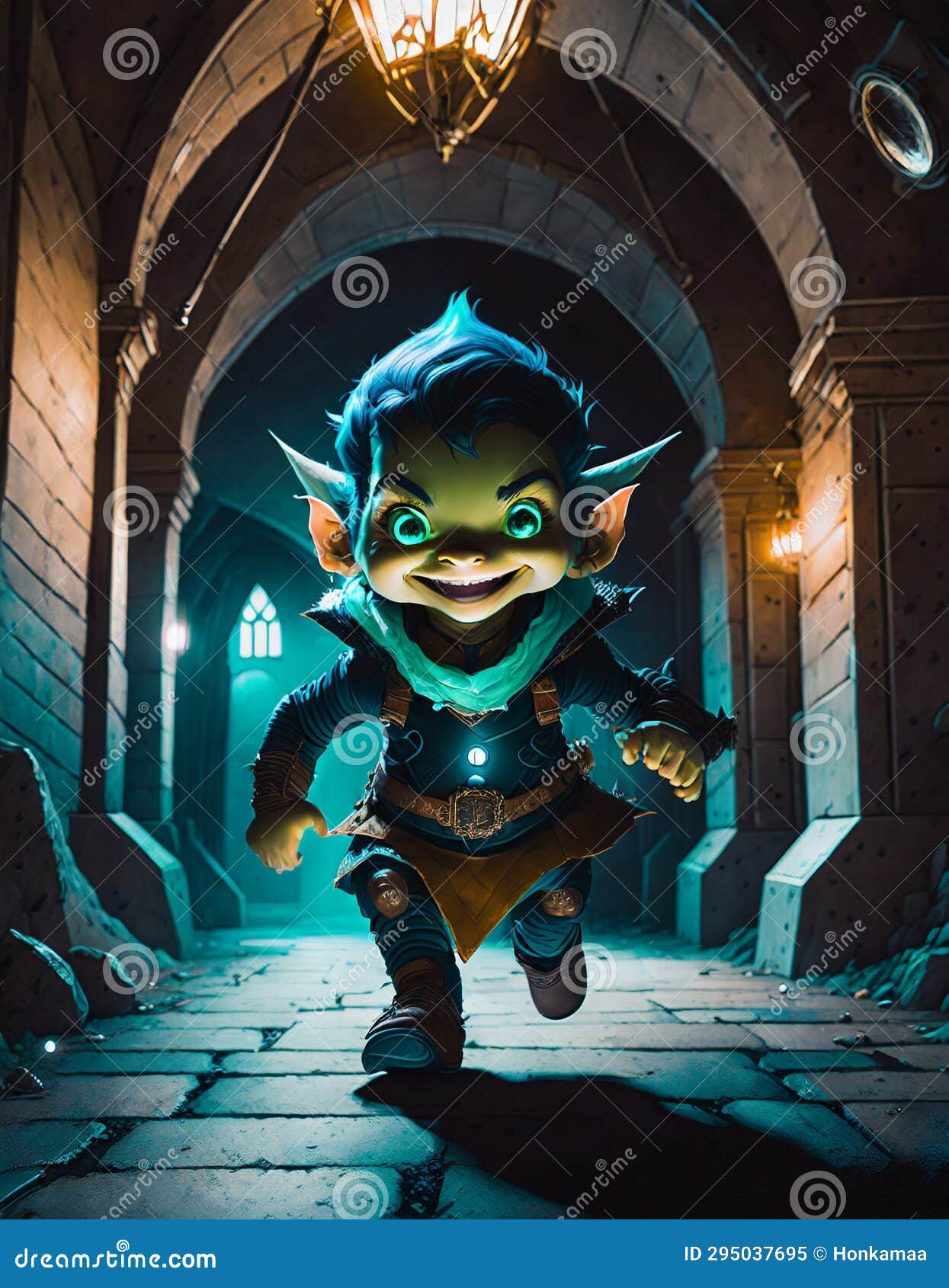 Cute Baby Ogre, Smiling and Running through the Dungeons Stock ...