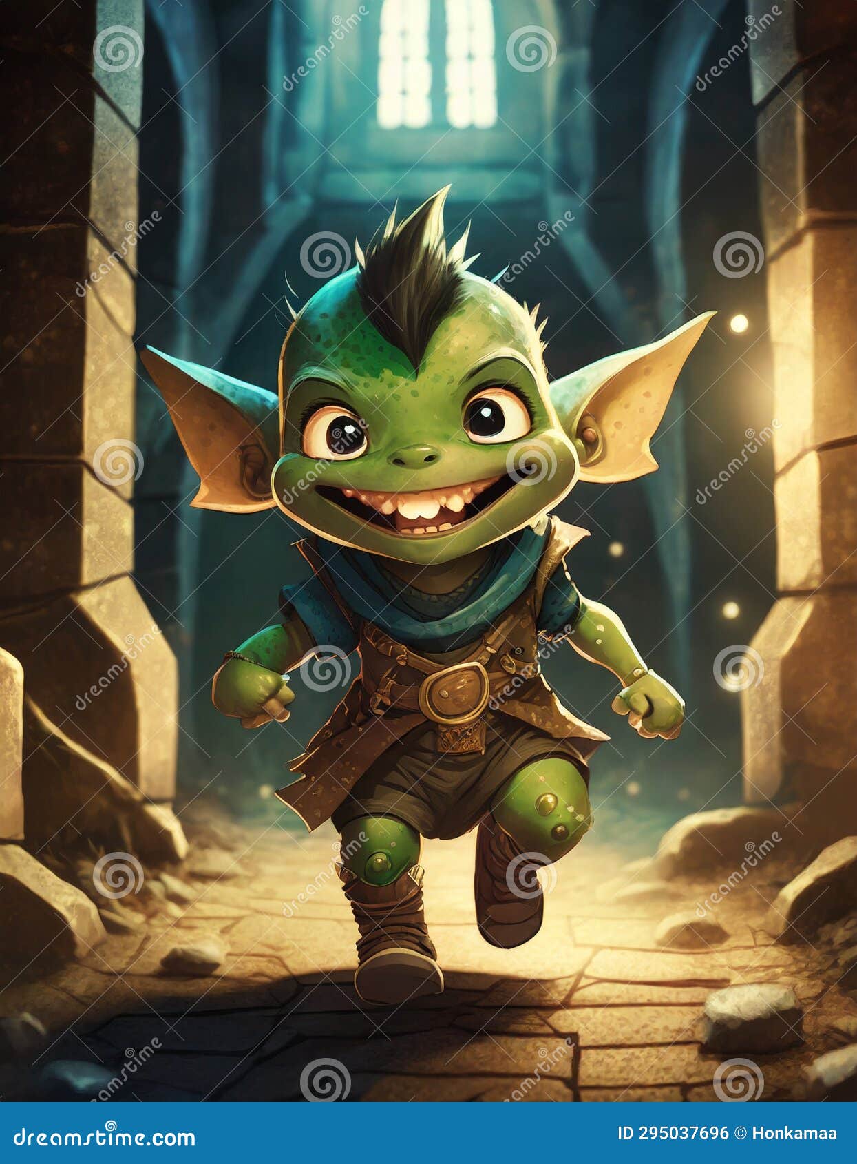 Cute Baby Ogre, Smiling and Running through the Dungeons Stock ...