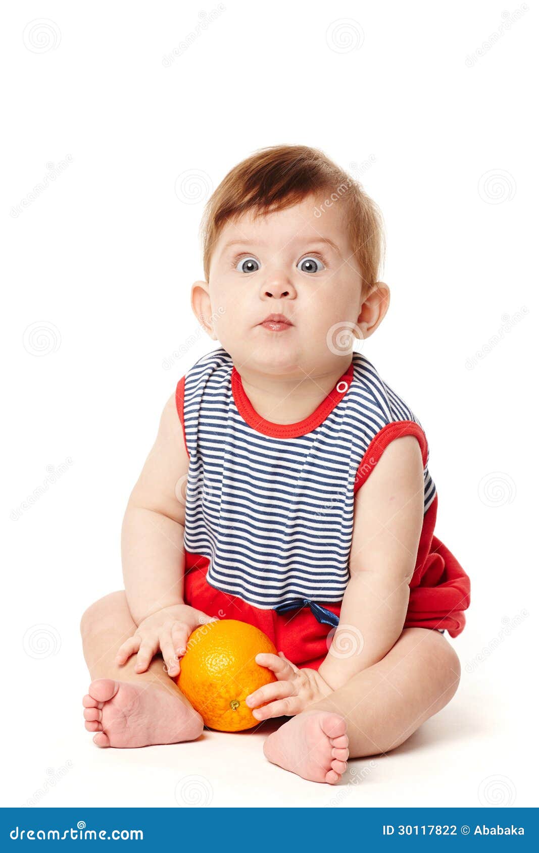 Cute baby with orange stock photo. Image of face, isolated - 30117822