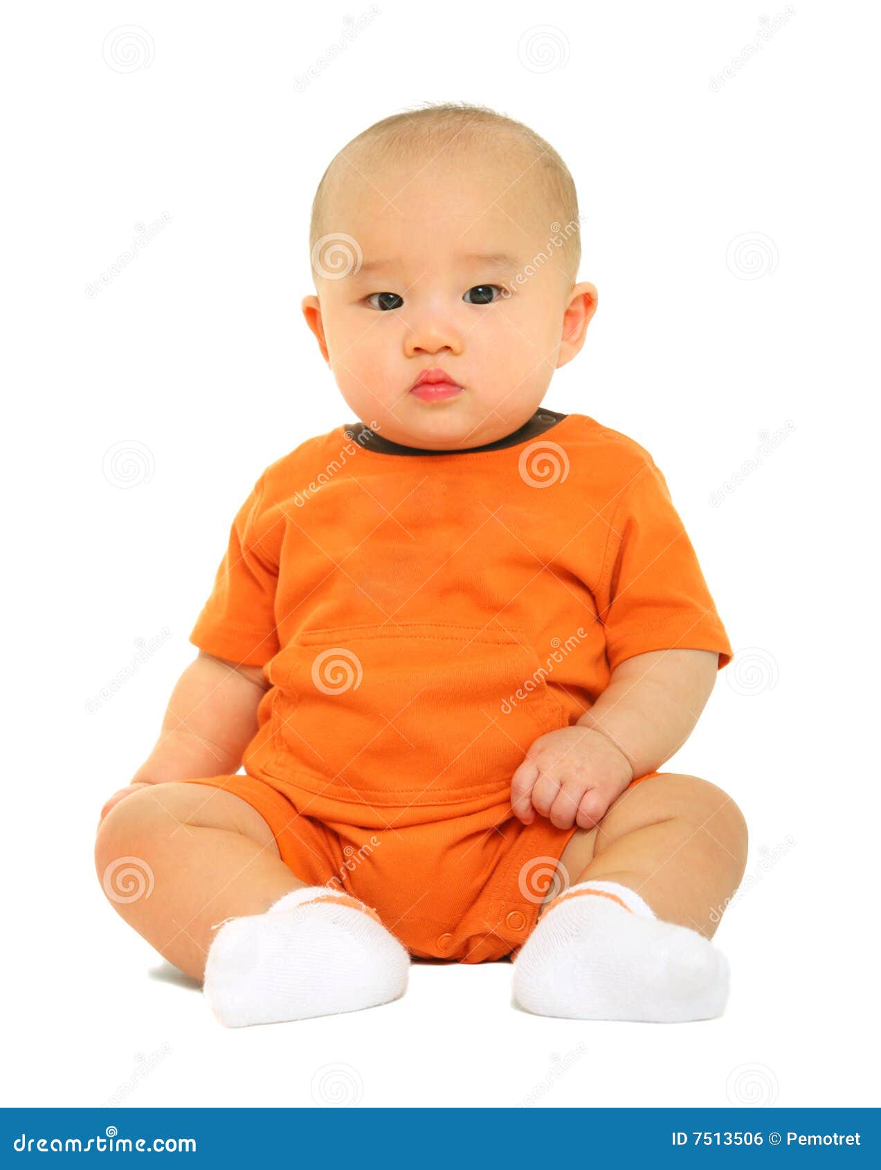 Cute Baby in Orange Shirt Puzzled Stock Photo - Image of innocence ...