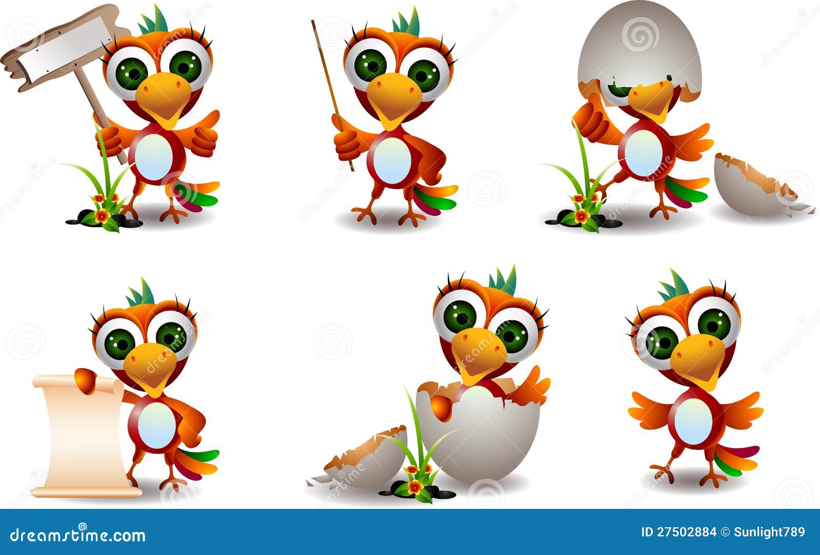 Cute Baby Parrots Cartoon Set Stock Illustration - Illustration of ...