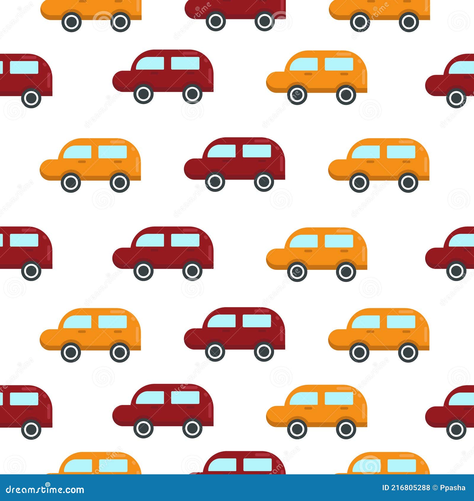 Cute Baby Pattern of Bright Multi-colored Red X and Orange Cars. Vector ...