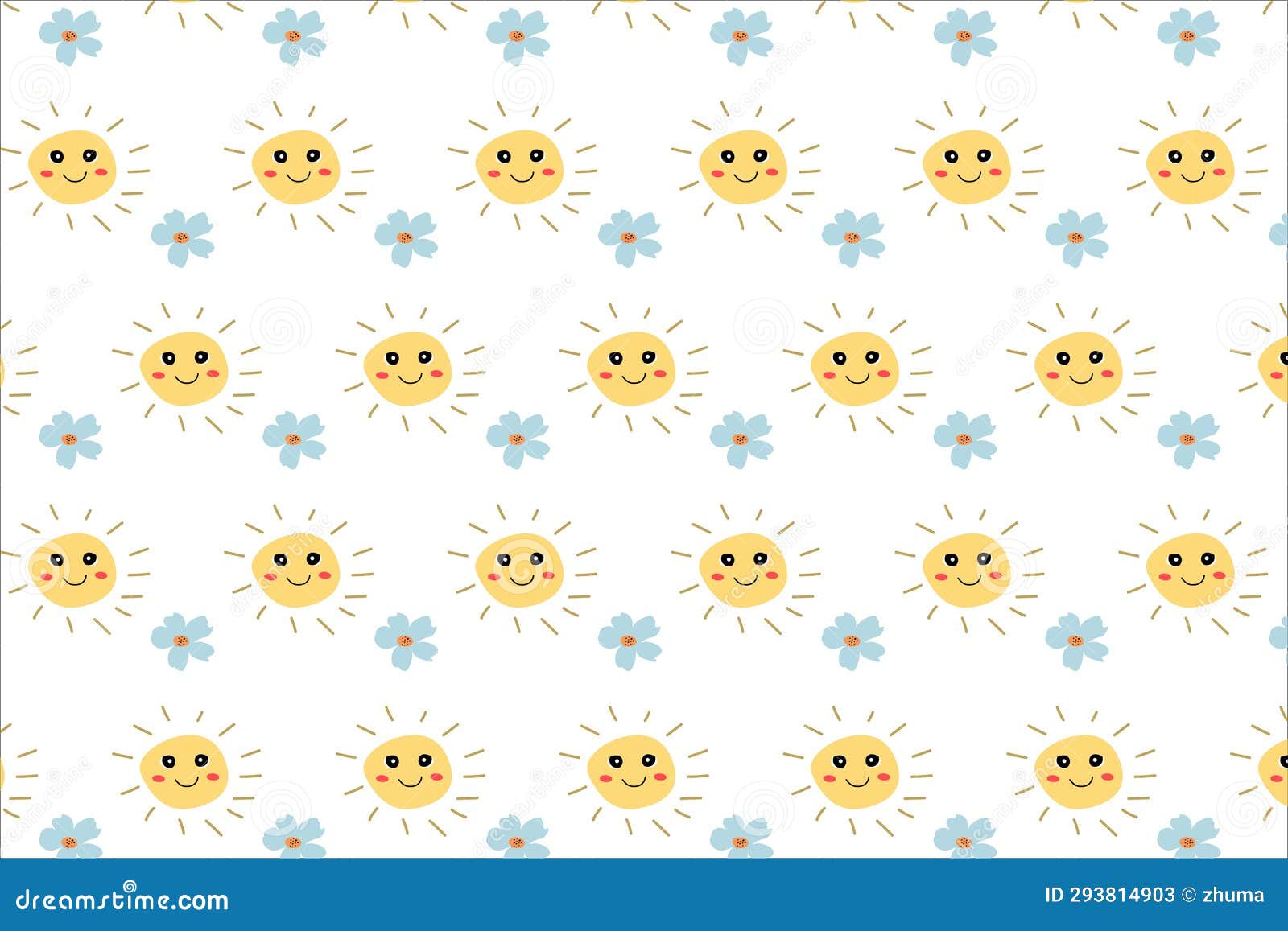 Cute Baby Pattern with Sun and Flower Smiling Stock Vector ...