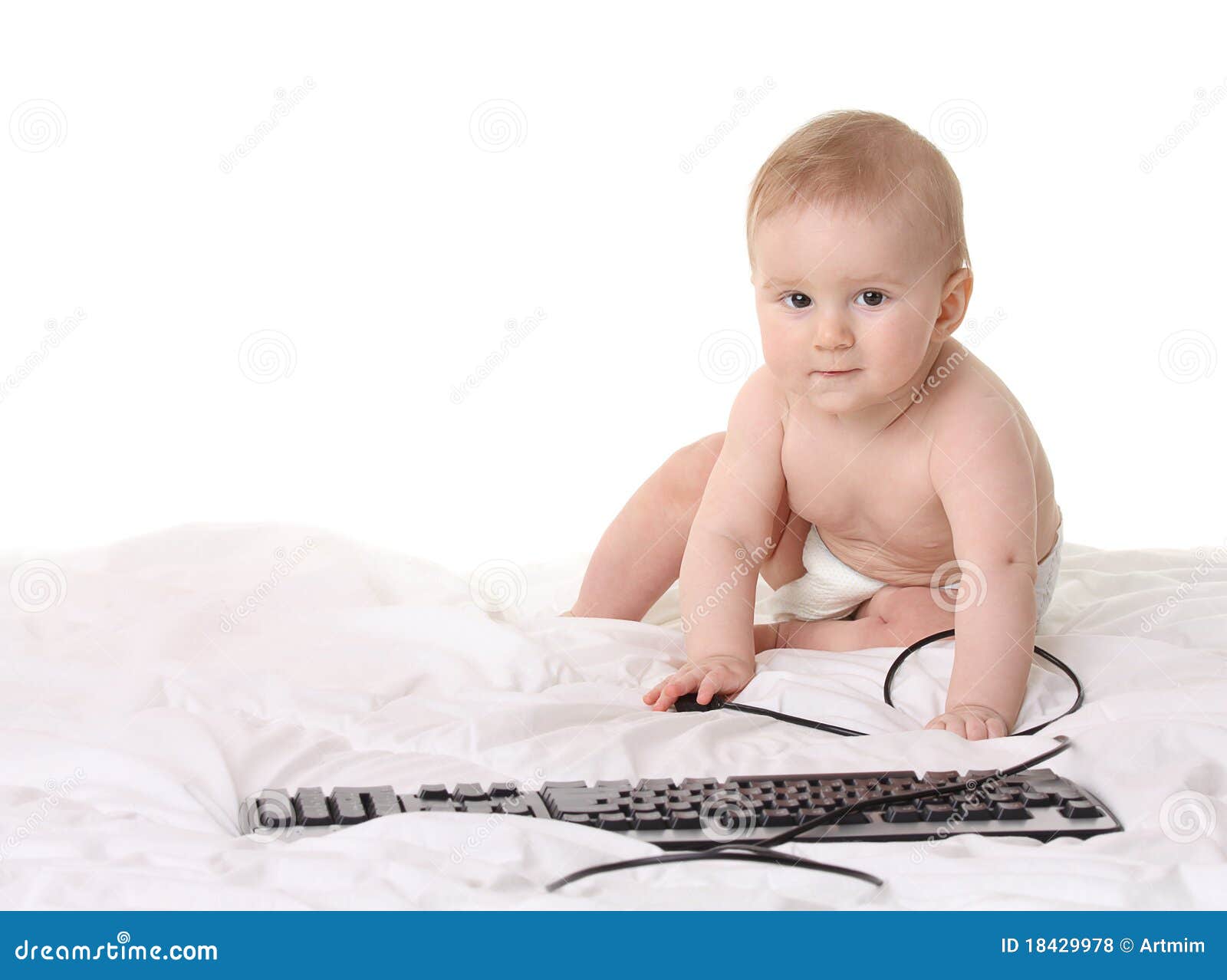 Cute baby with pc keyboard stock photo. Image of expression - 18429978