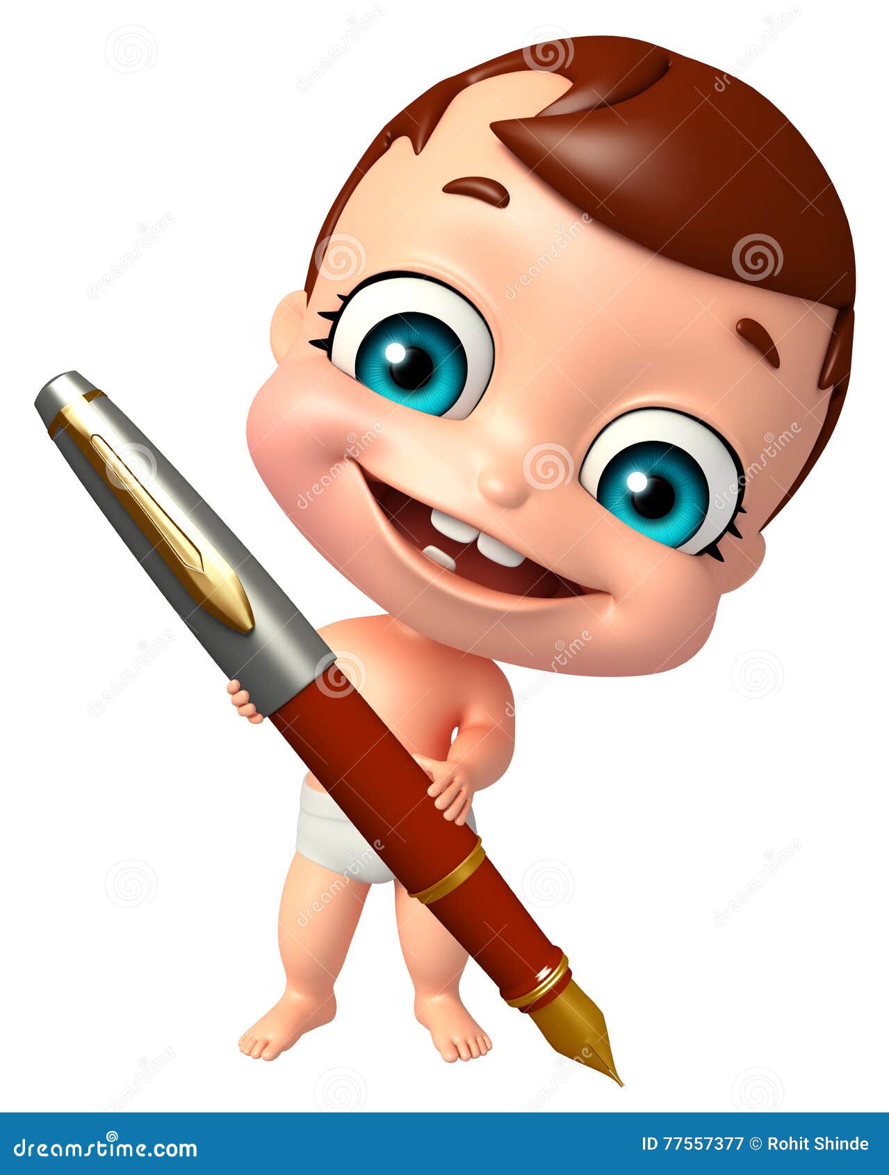 Cute baby with Pen stock illustration. Illustration of school - 77557377
