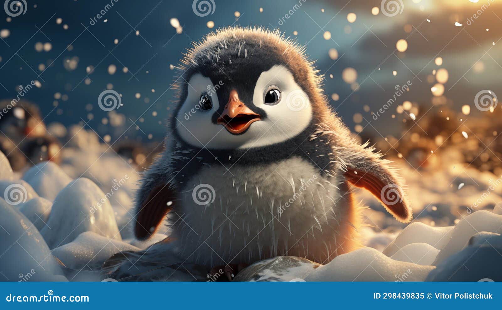 Cute Baby Penguin in the Snow - Children S Illustration Stock ...