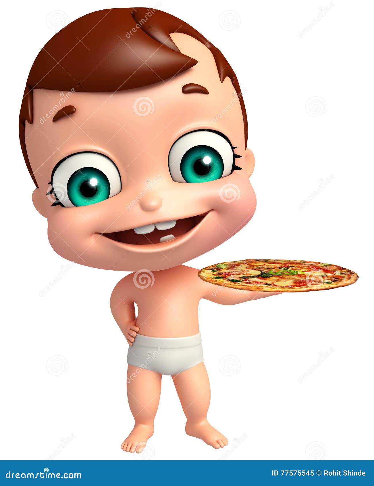 Cute baby with Pizza; stock illustration. Illustration of education ...