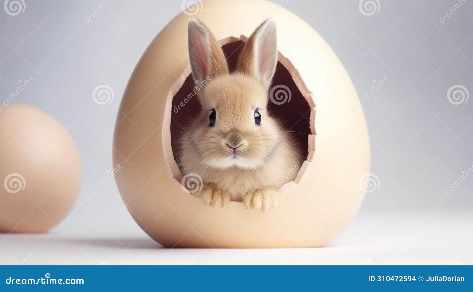 Cute Baby Rabbit Peeking Out of a Cracked Easter Egg on a White ...